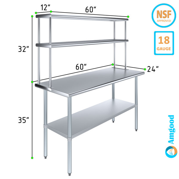 Amgood Stainless Steel Top Workbench With 2 Tier Shelf & Reviews | Wayfair