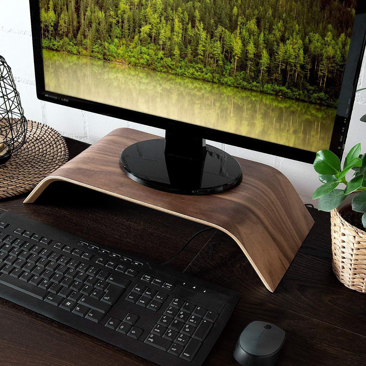 wanmo Wood Monitor Stand Riser - Computer Desk Holder Desktop Dock ...