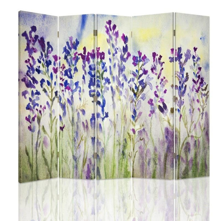 Fleur De Lis Living Painted Flowers Canvas 5 Panel Room Divider ...