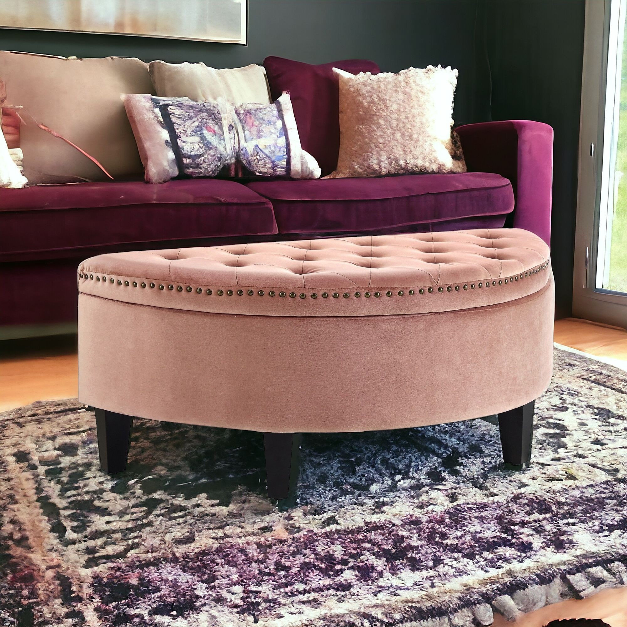 Charlton Home Venne 44" Mauve Velvet And Black Tufted Half Circle ...