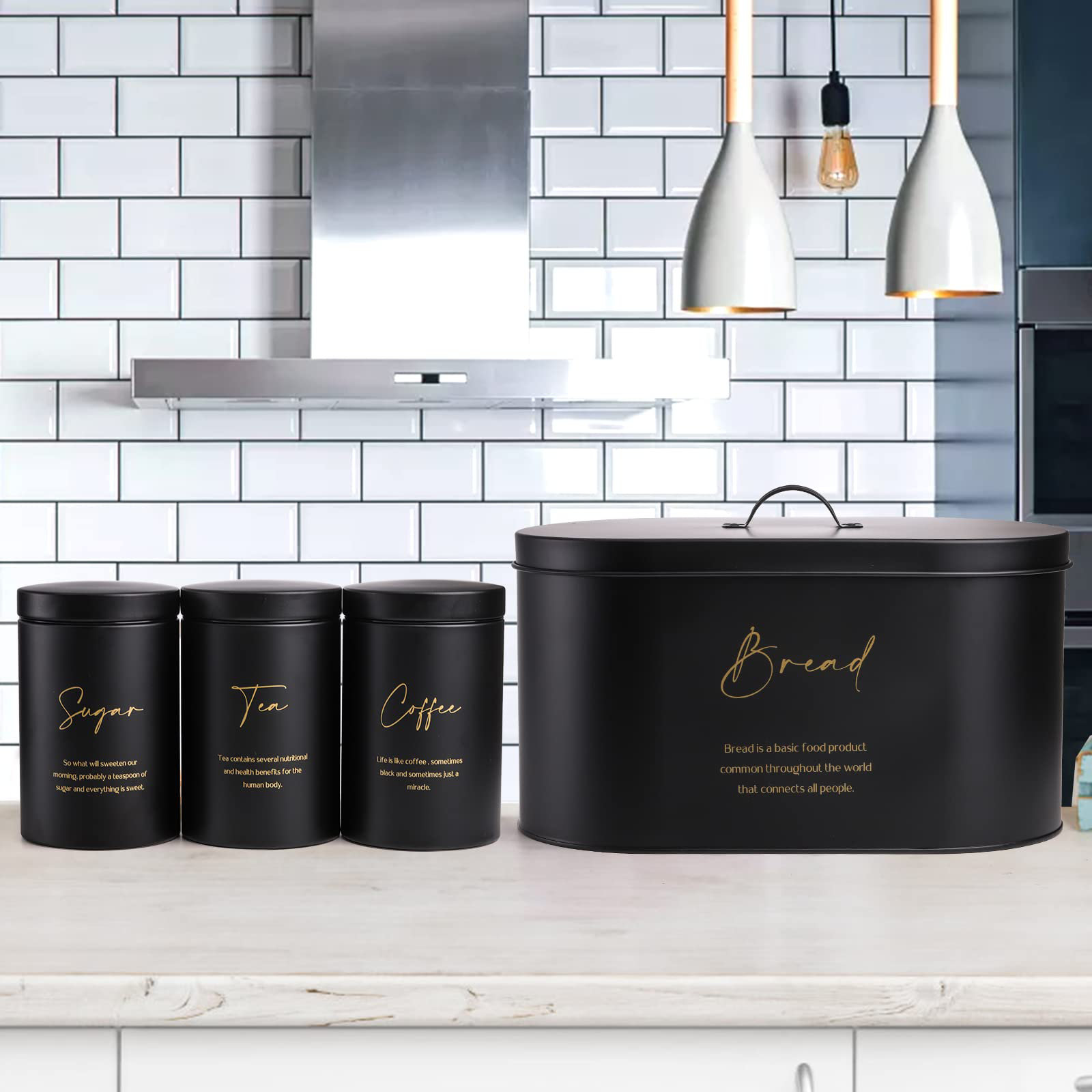 Gracie Oaks Set Of 4 Bread Box And Canister Set For Kitchen Countertop ...