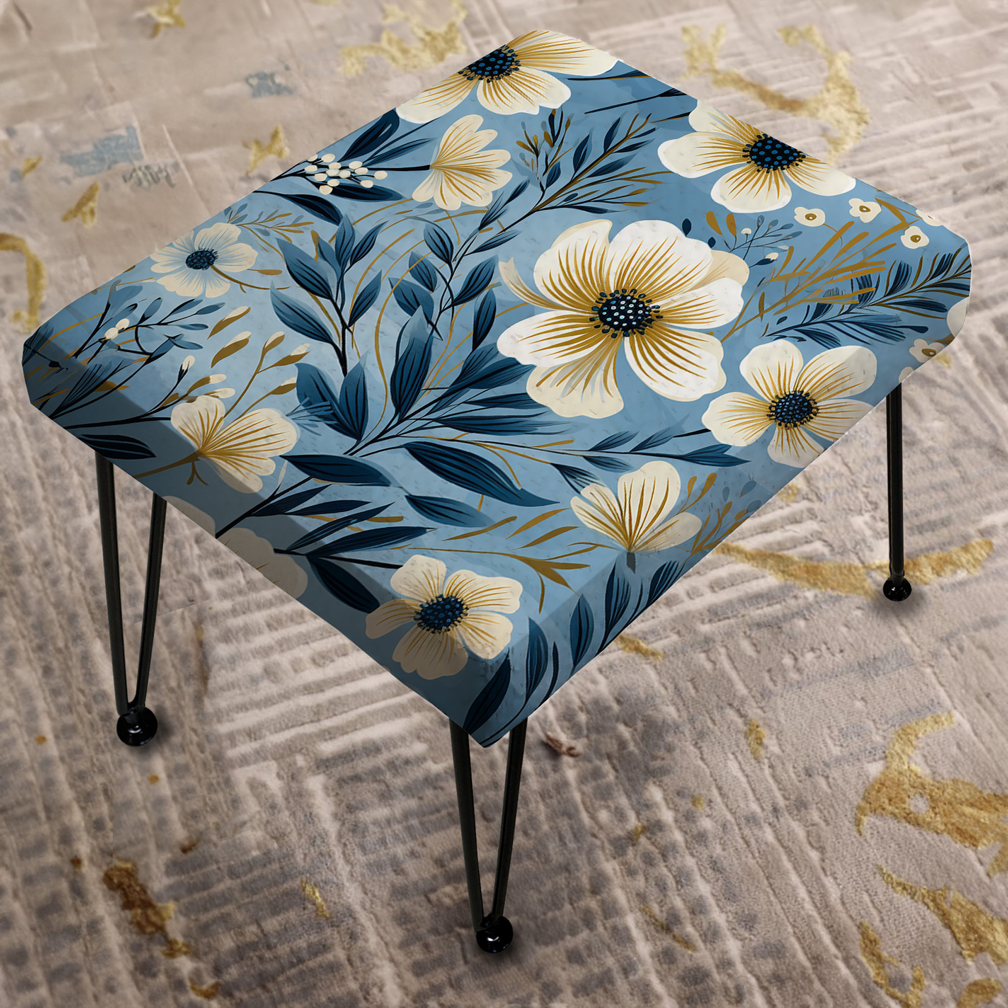 Design Art Blue Coastal Elegance Floral Pattern II - Floral Rectangle ...