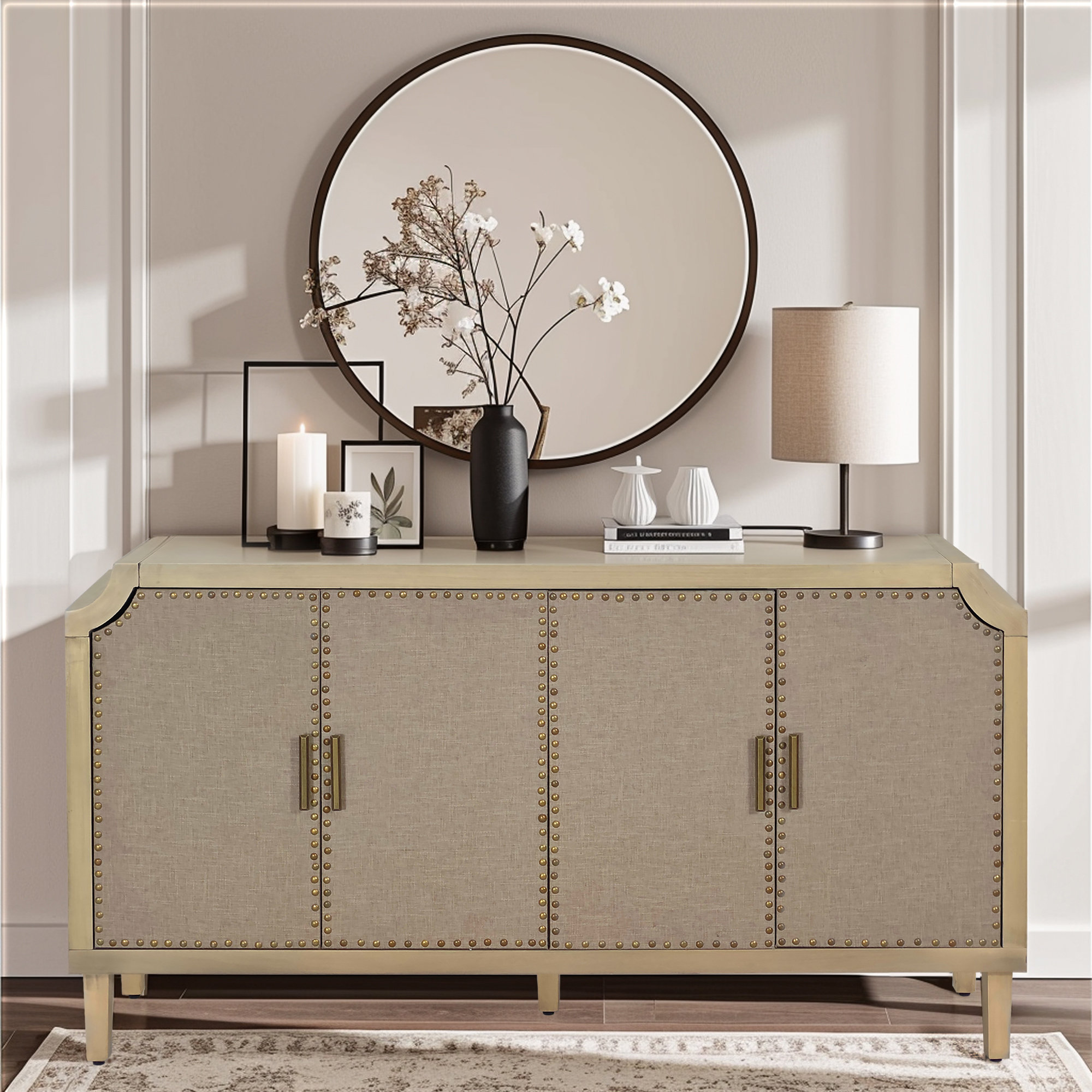Shopperstage Rivet Decor 4-Door Cabinet with Linen Decorated Doors ...
