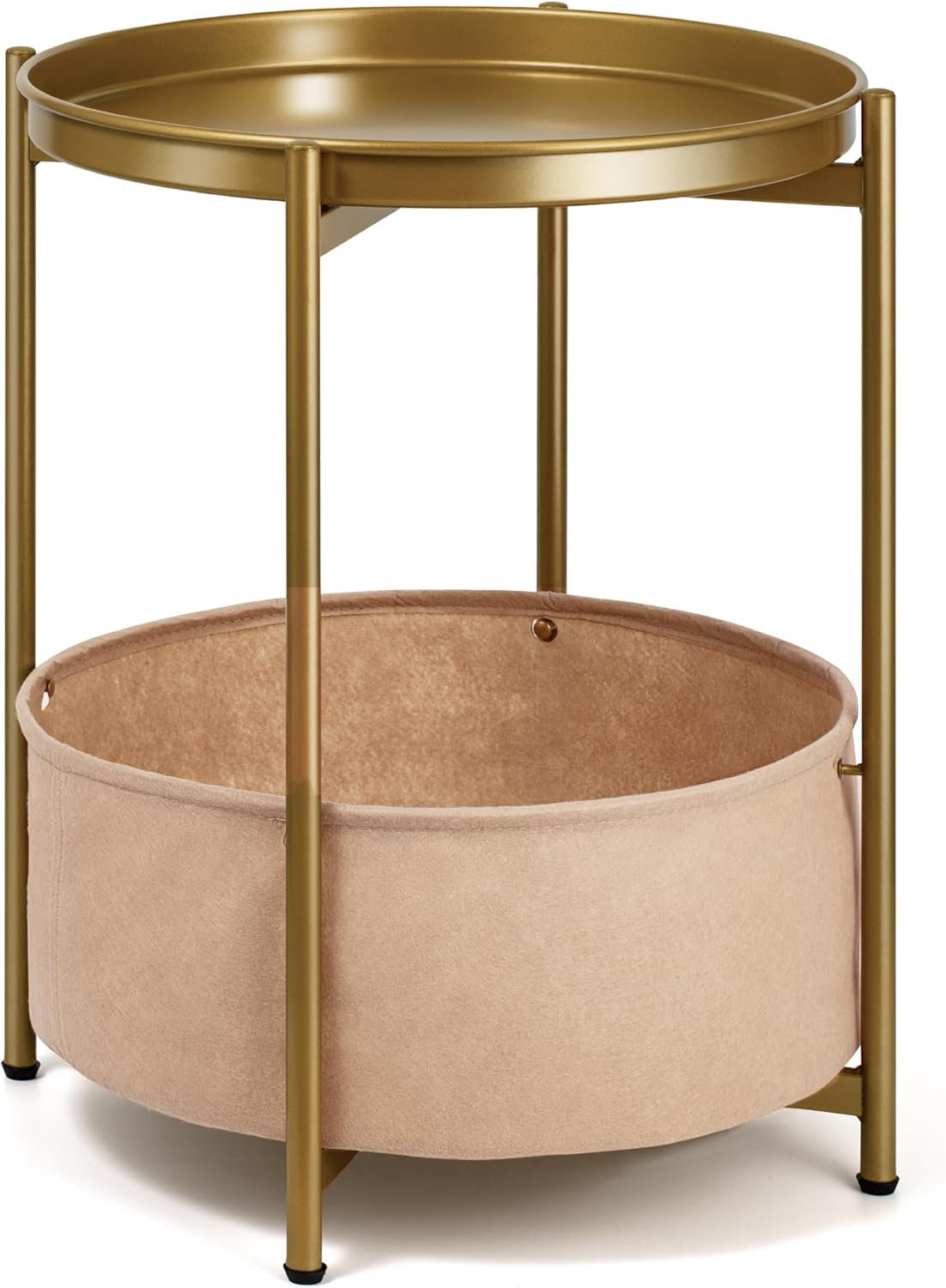 Mercer41 Round Side Table With Storage Basket, Gold Metal Nightstand ...