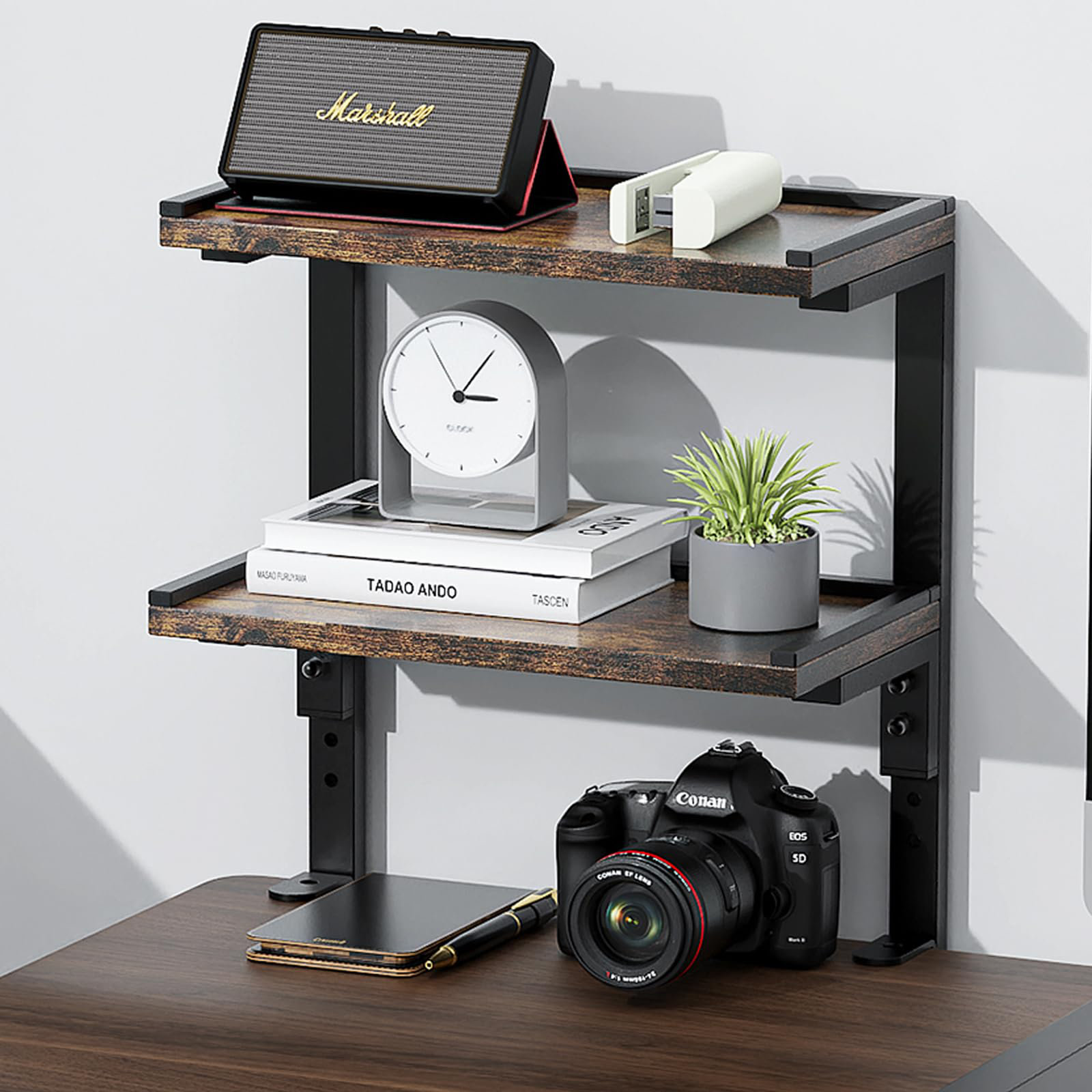 Latitude Run® 2-Tier Desk Shelf, Expandable Under Desk Storage, Clamp ...