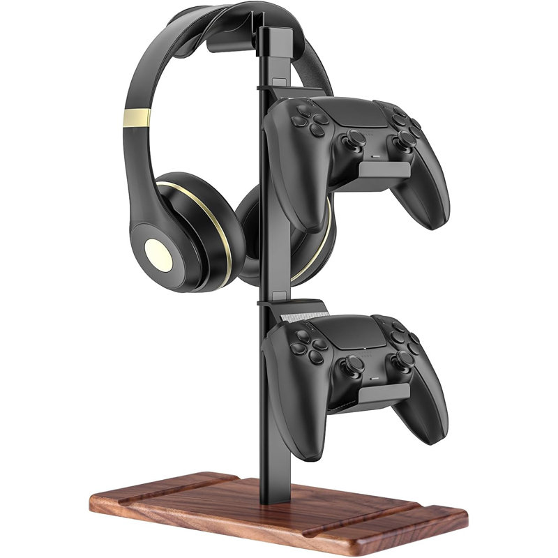 Inbox Zero Controller Holder, Walnut Wood Headphone Stand, Gaming ...