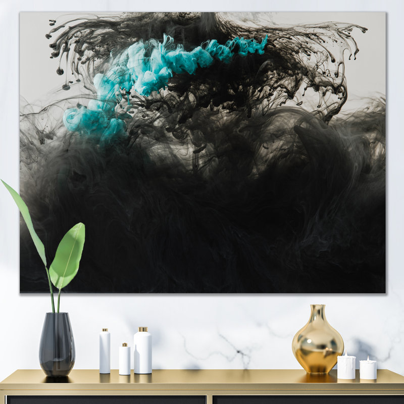 Wrought Studio™ Turquoise Meets Black Liquid Art - Modern Canvas ...