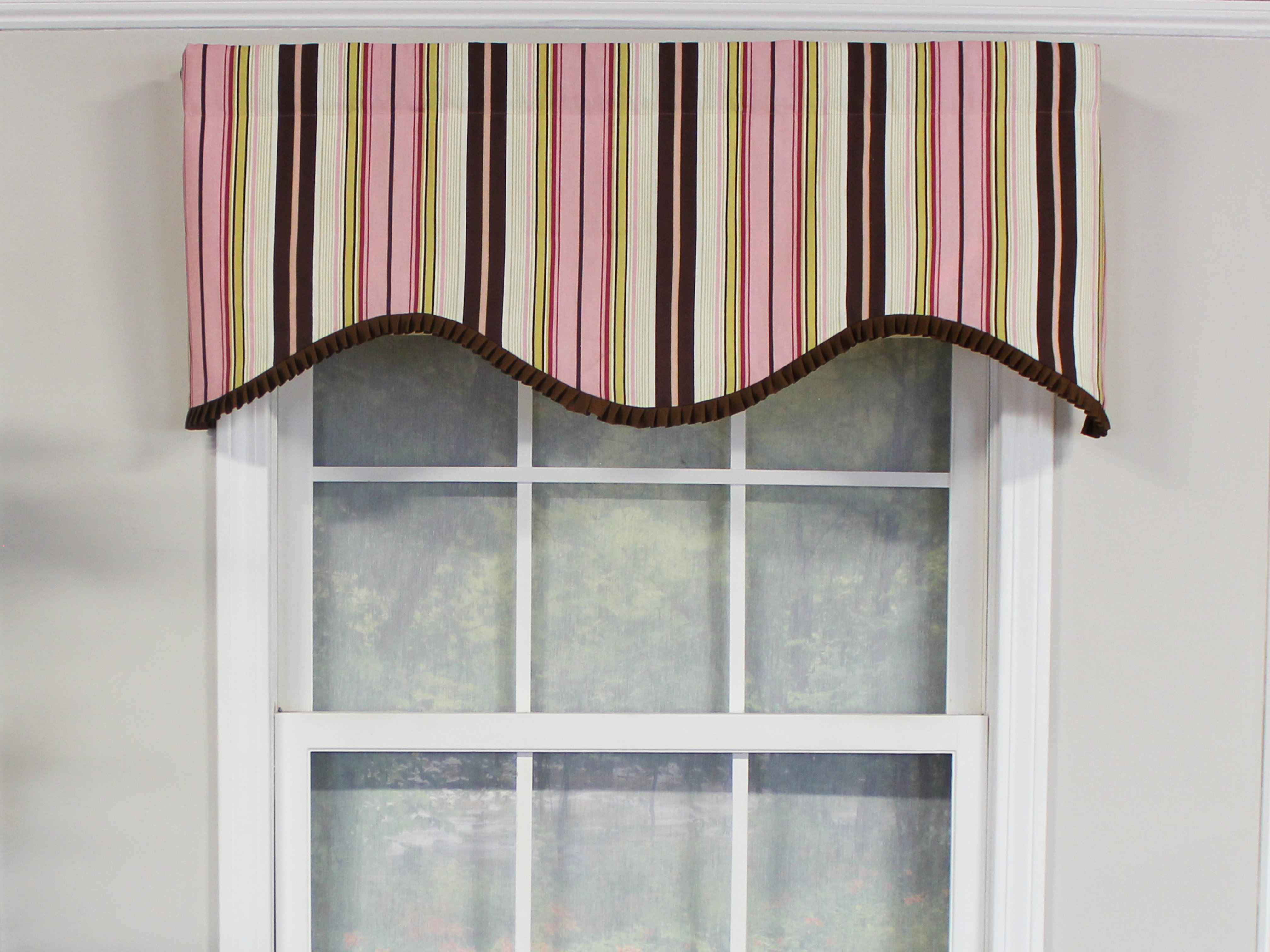 RLF Home Striped Cotton Blend Scalloped 50'' W Window Valance in Pink ...