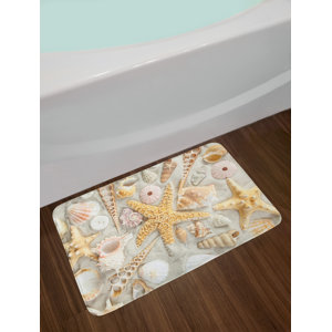 East Urban Home Shell Plush Bath Mat, Assorted Seashells Sand Beach, 30 ...