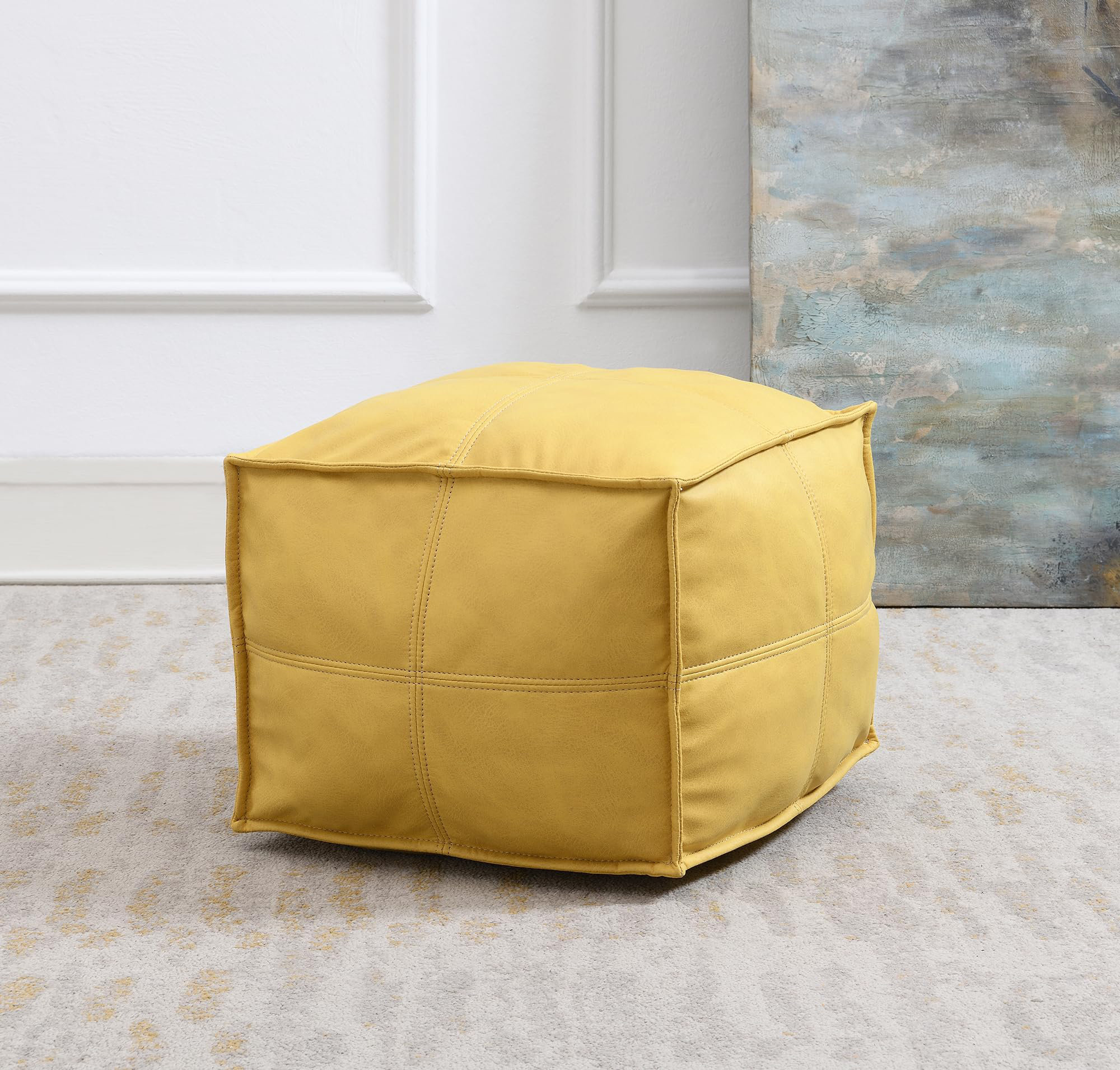 Ebern Designs 17" Wide Faux Leather Rectangle Pouf Ottoman | Wayfair