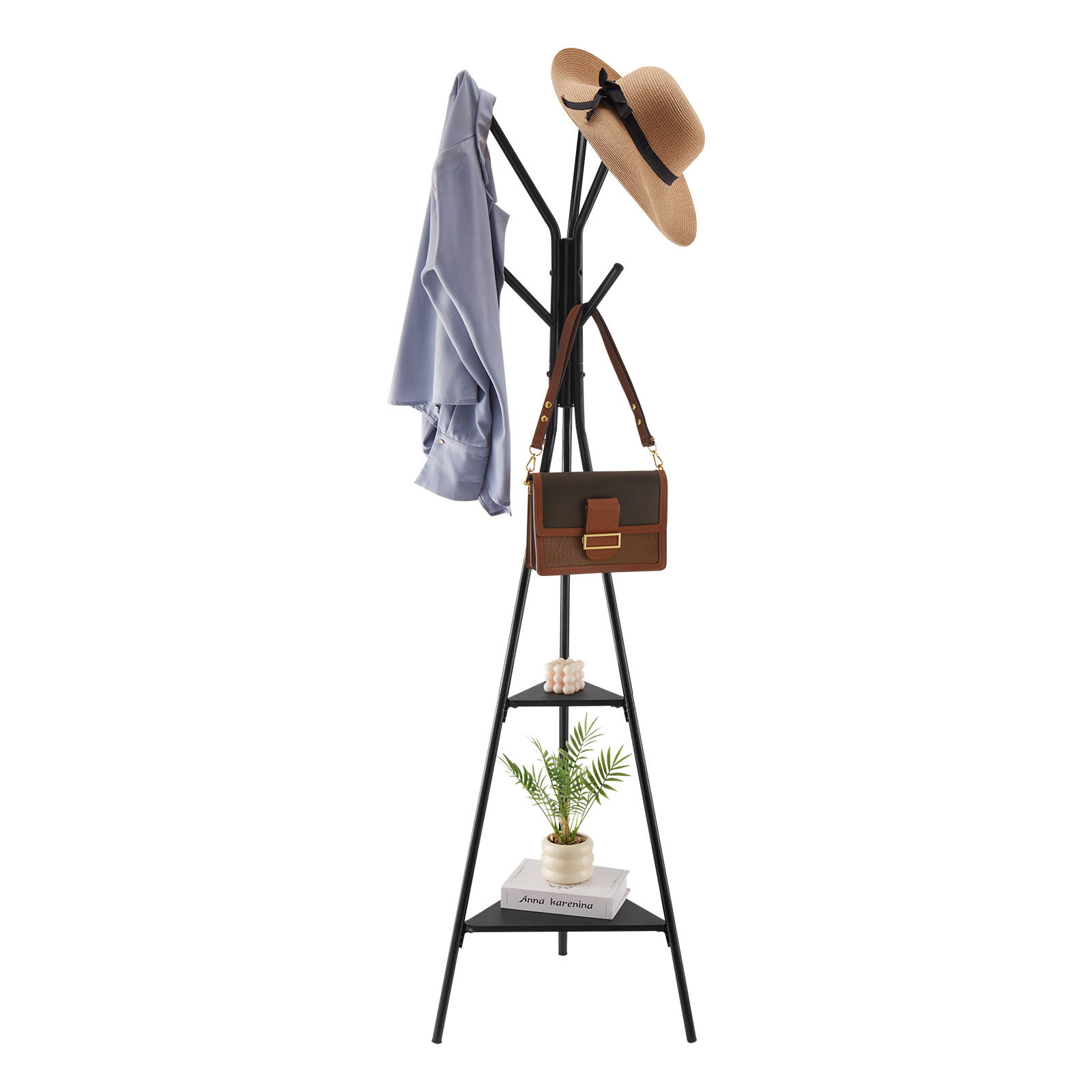 George Oliver Coat Rack Freestanding Coats Rack Stand with 2 Shelves ...
