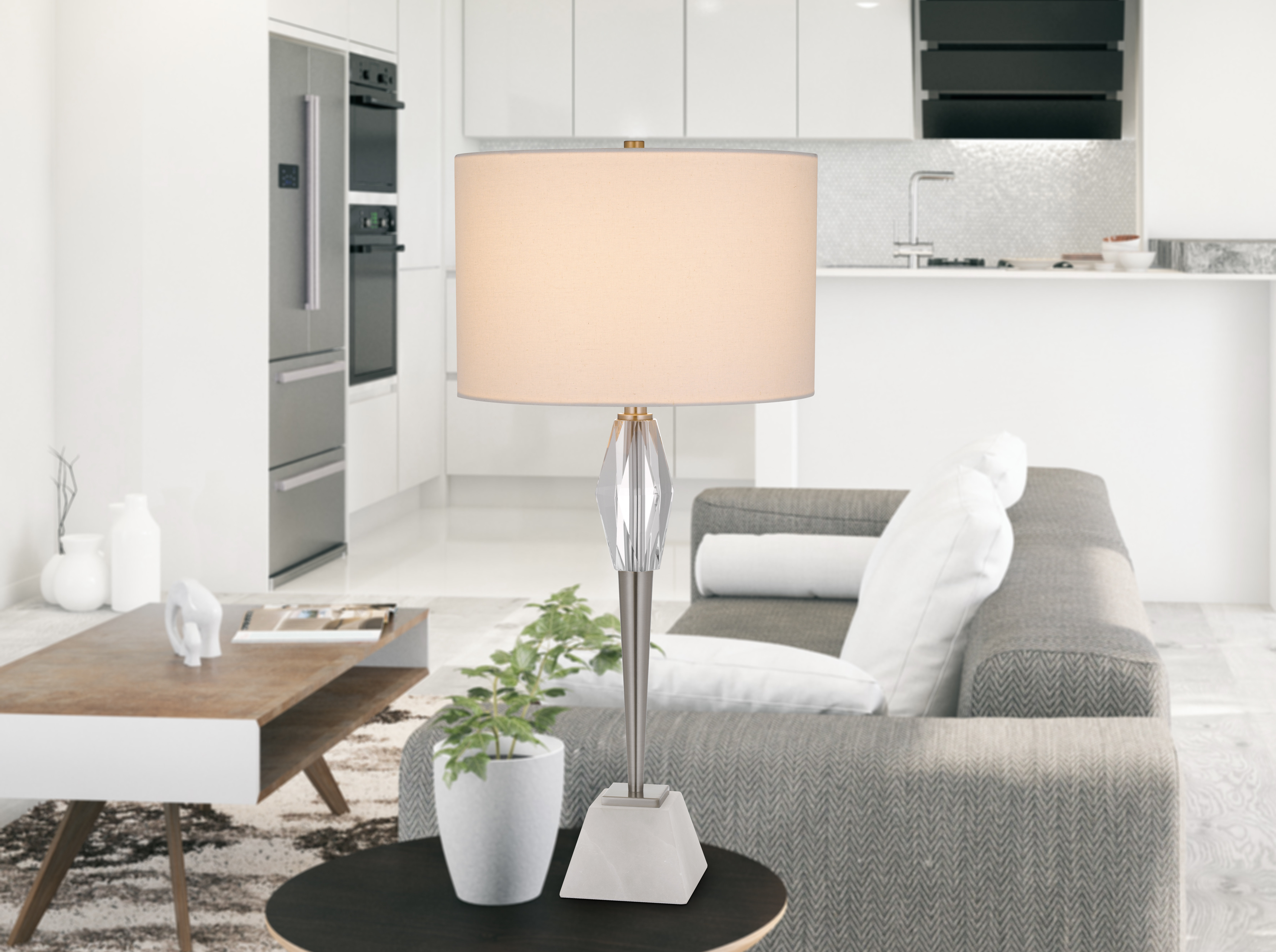 Everly Quinn 150W 3 way Alwood metal table lamp with crystal font ...