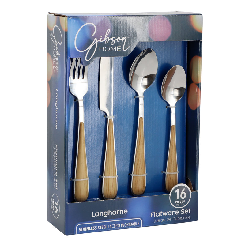 Gibson Home 16 Piece Langhorne Stainless Steel Flatware Set in Brown ...