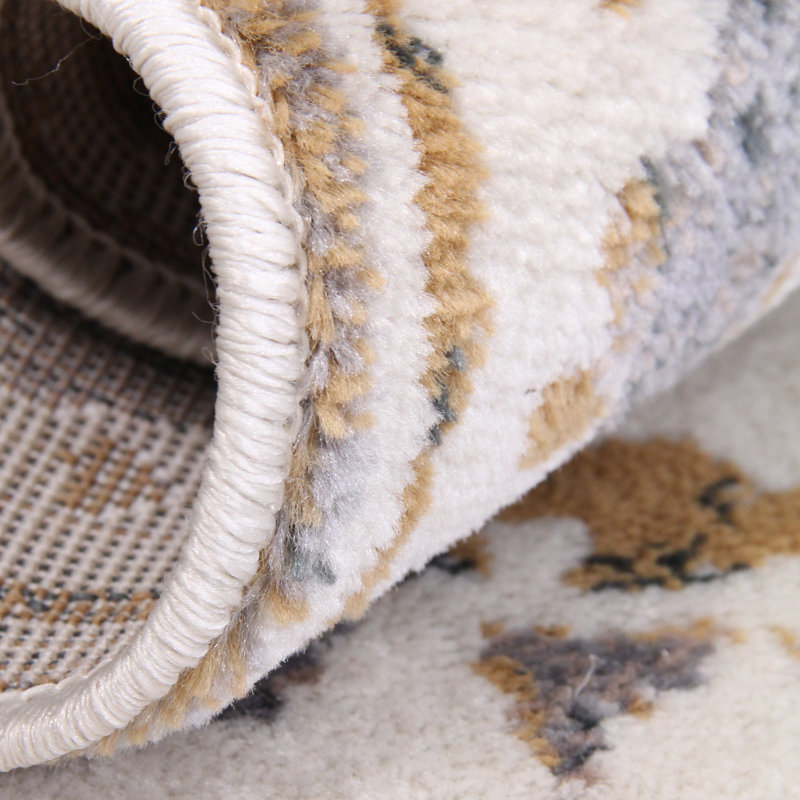 Bungalow Rose Modern Floral Indoor Farmhouse Area Rug Gray/Beige | Wayfair