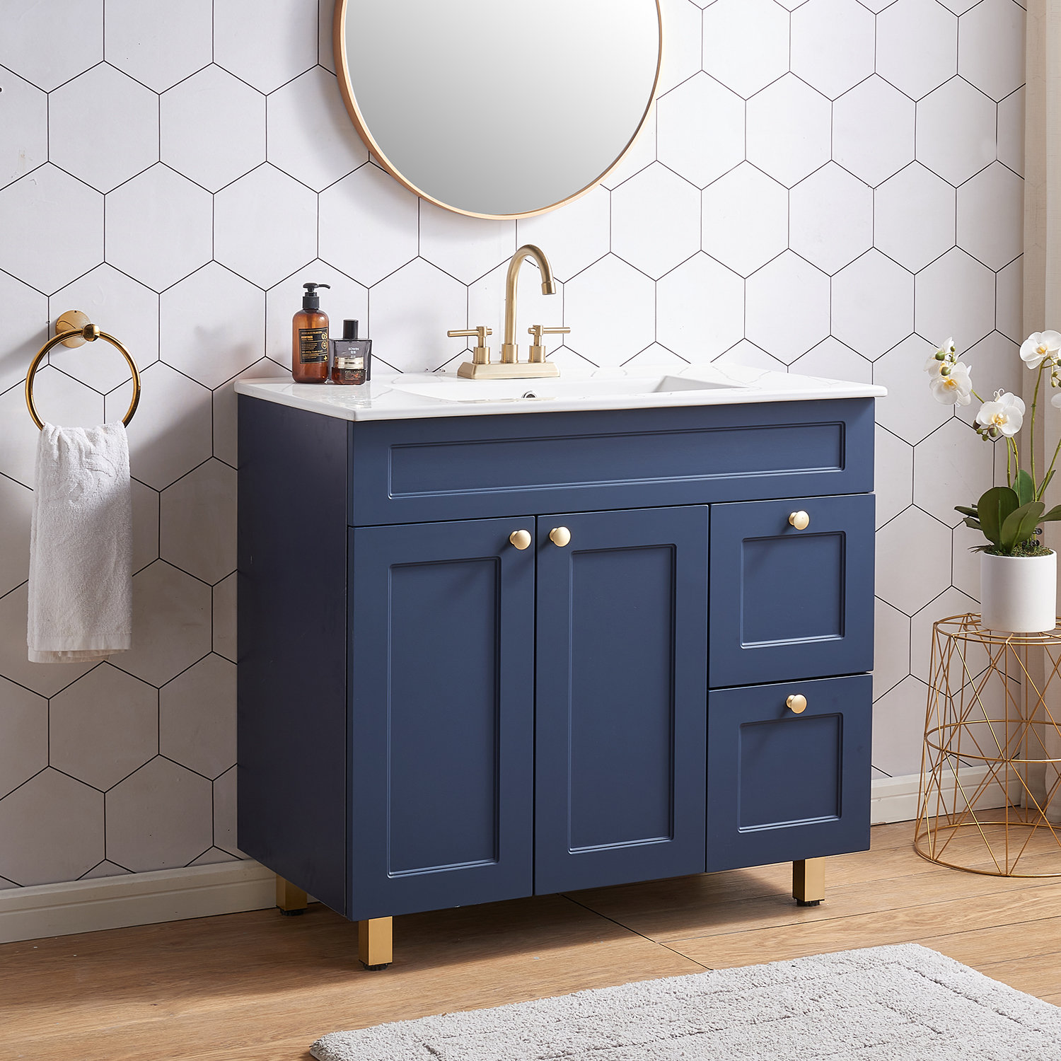 Ebern Designs Latay 36" Modern Blue Free-standing Single Bathroom ...