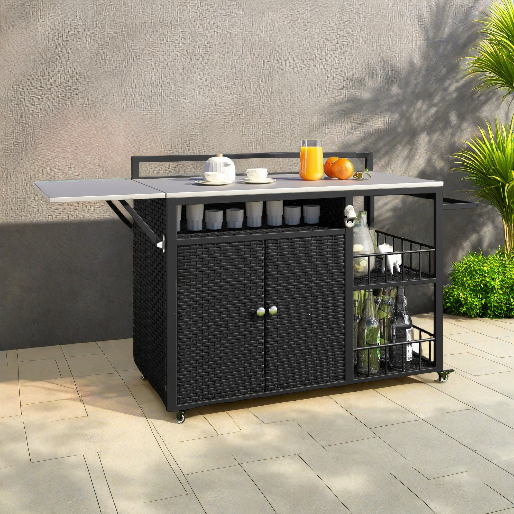 RADIANT DECOR Outdoor Weather-resistant Pe Rattan Kitchen Island With ...