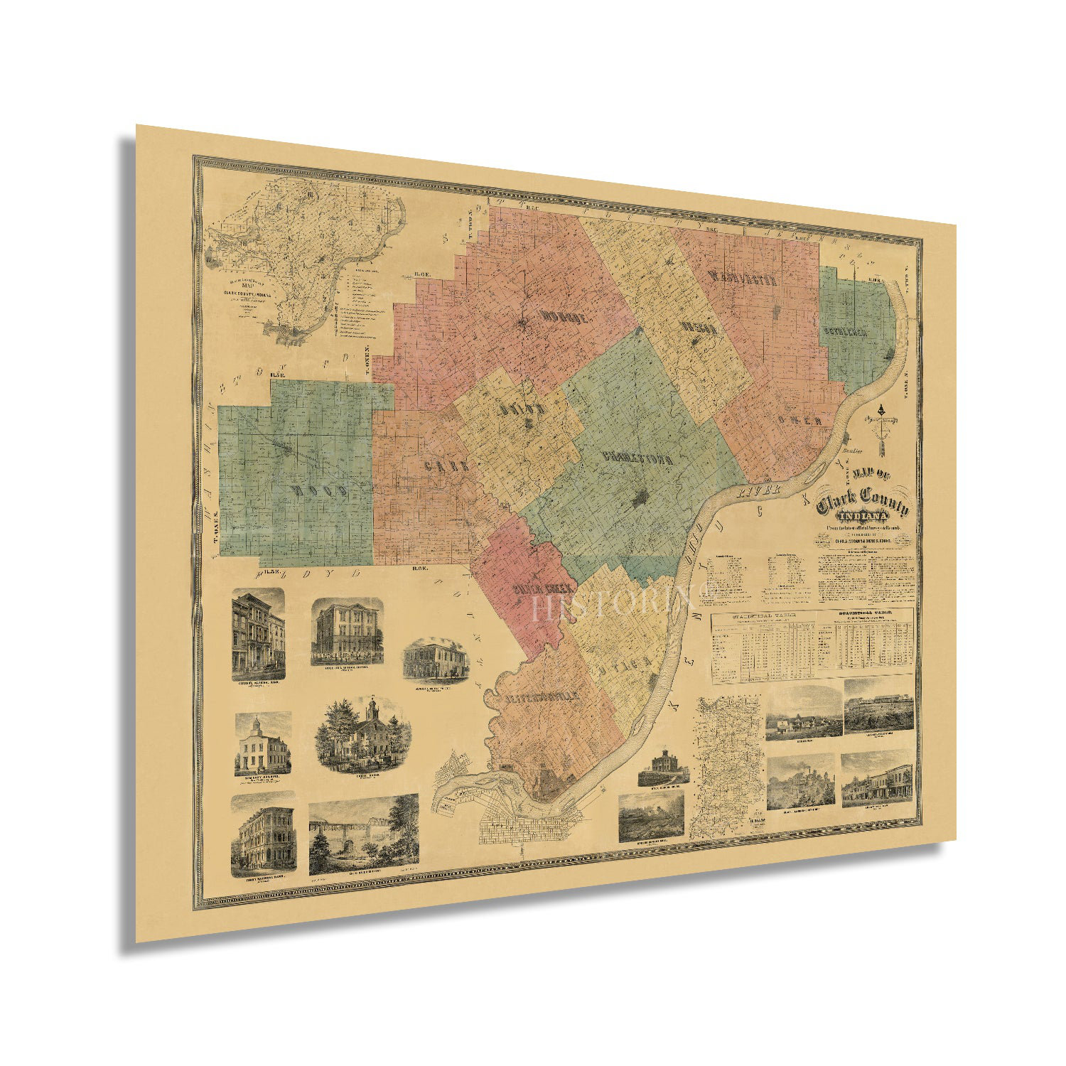 HISTORIC PRINTS 1875 Clark County Indiana Map - Vintage Clark County ...