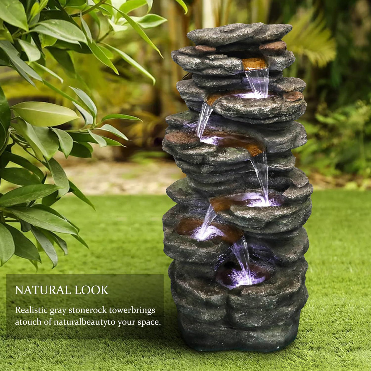 World Menagerie 40" High 6-Tiers Cascading Rock Outdoor Water Fountain ...
