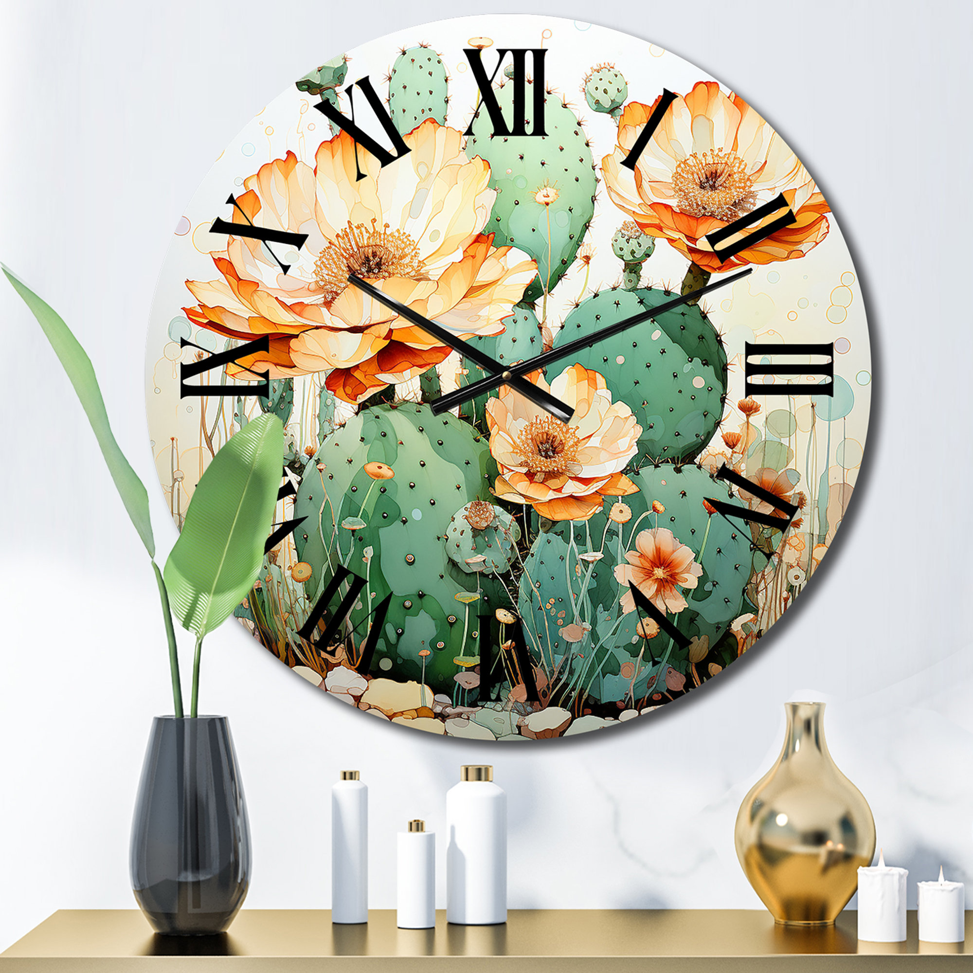 East Urban Home Coral Green Cactus Desert Blooms Pointillism I - Floral ...