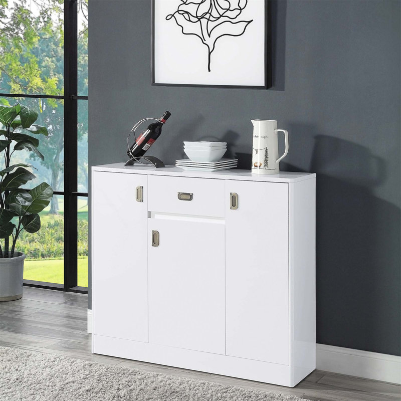 Latitude Run® White High Gloss 3-Door Server With Drawer | Wayfair