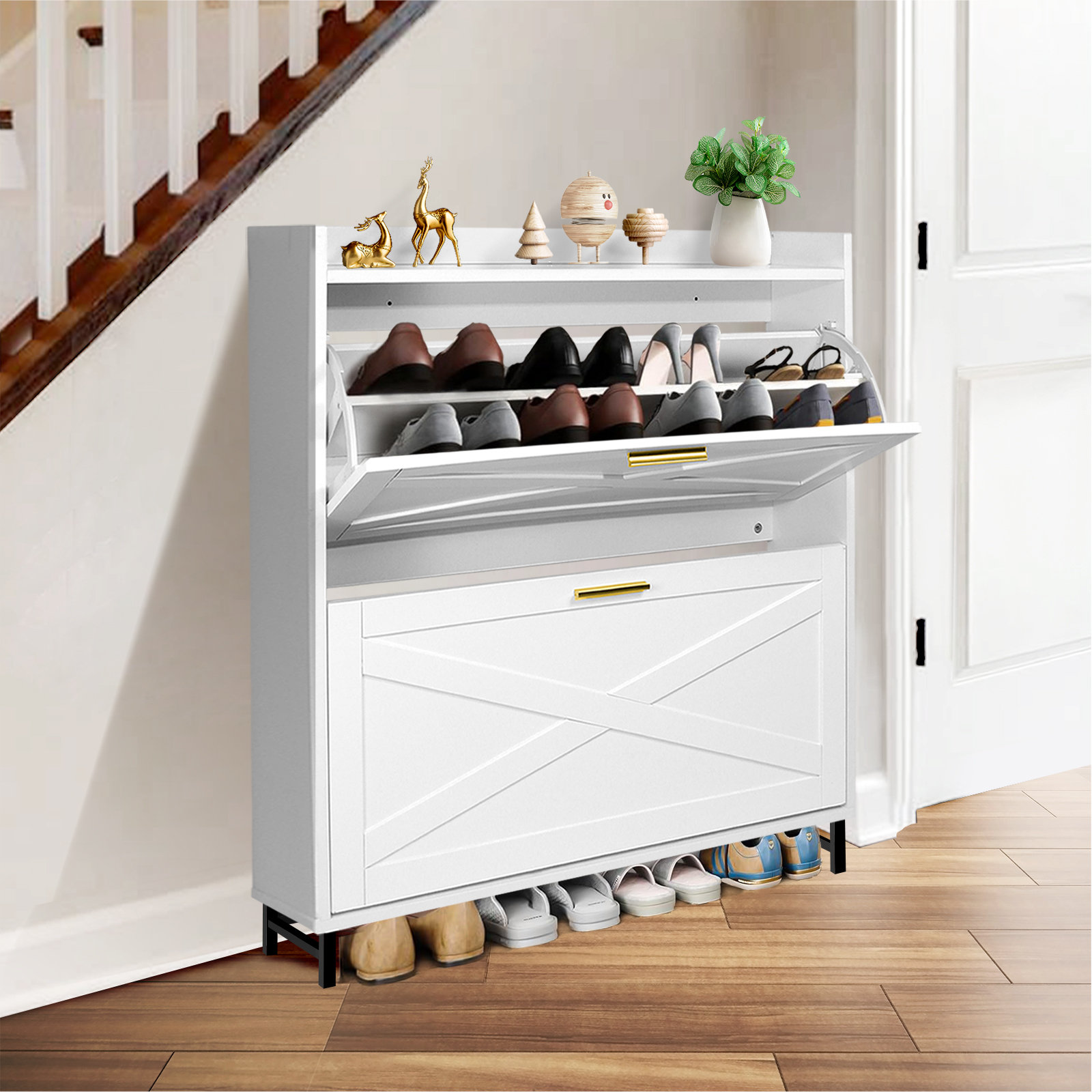 Gracie Oaks Shoe Cabinet With 2 Flip Drawers, Narrow Shoe Cabinet ...