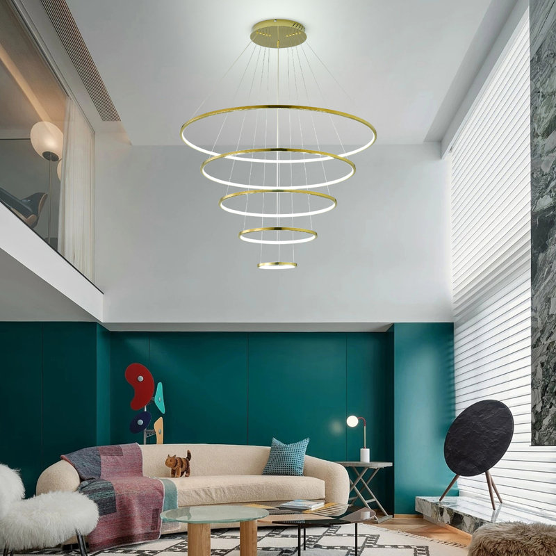 Mercer41 Bariah Modern 5-Ring Dimmable Luxury High Ceiling Pendant ...