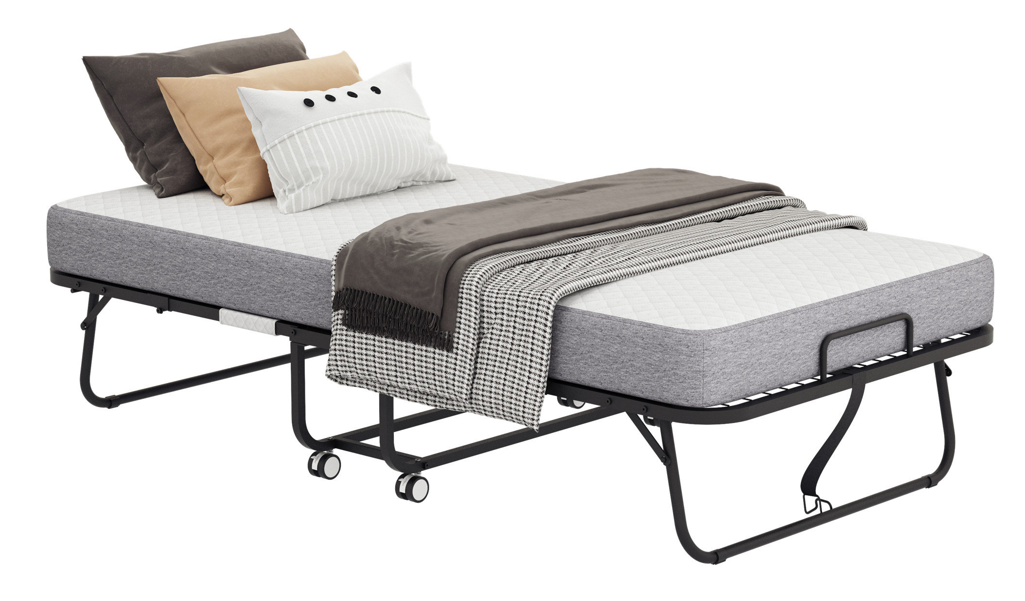 Latitude Run® Portable Foldable Bed with Premium Mattress for Adults ...