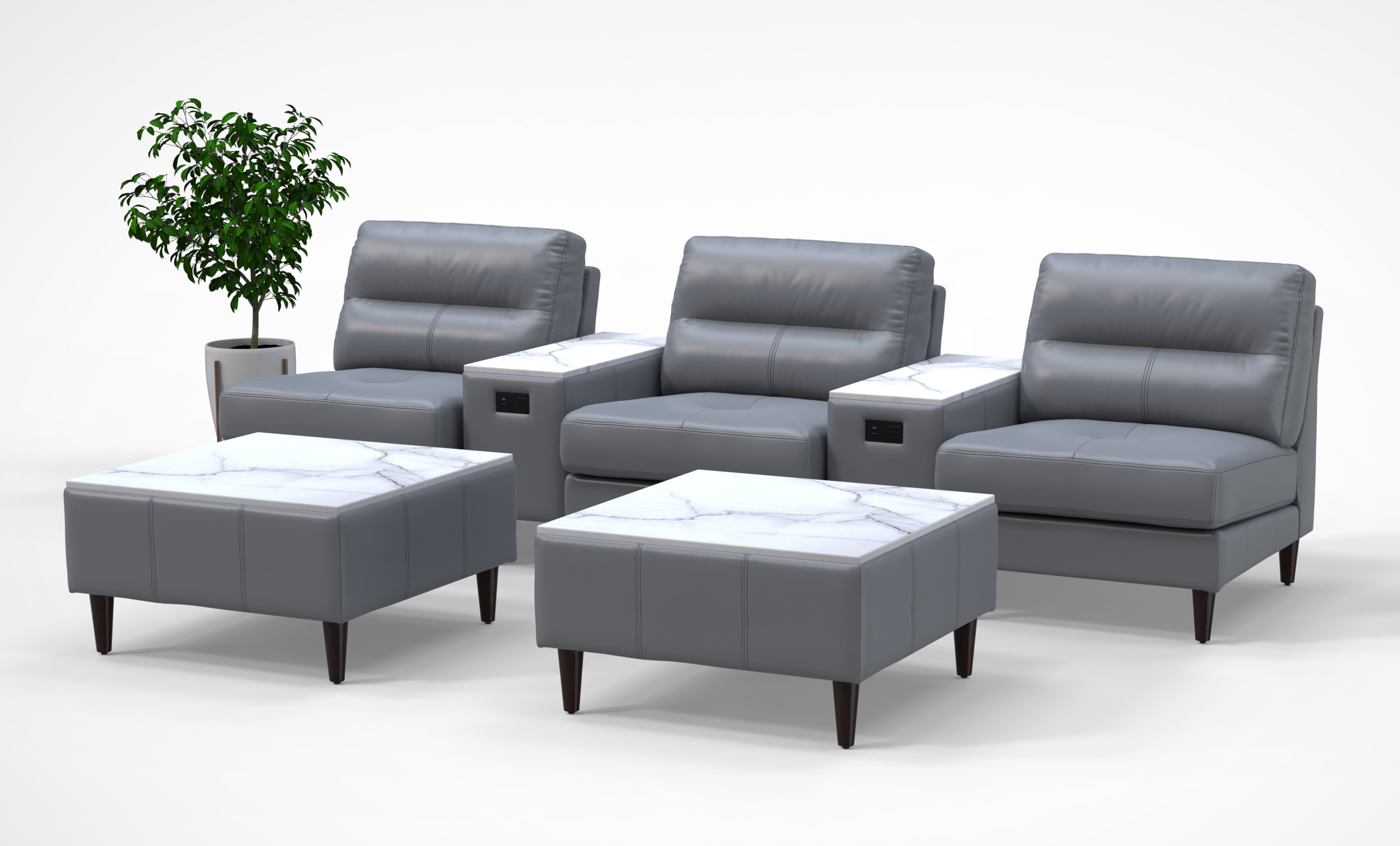 Reunion 3 Person Waiting Room Reception Chairs With Charging Tables 7Pc ...