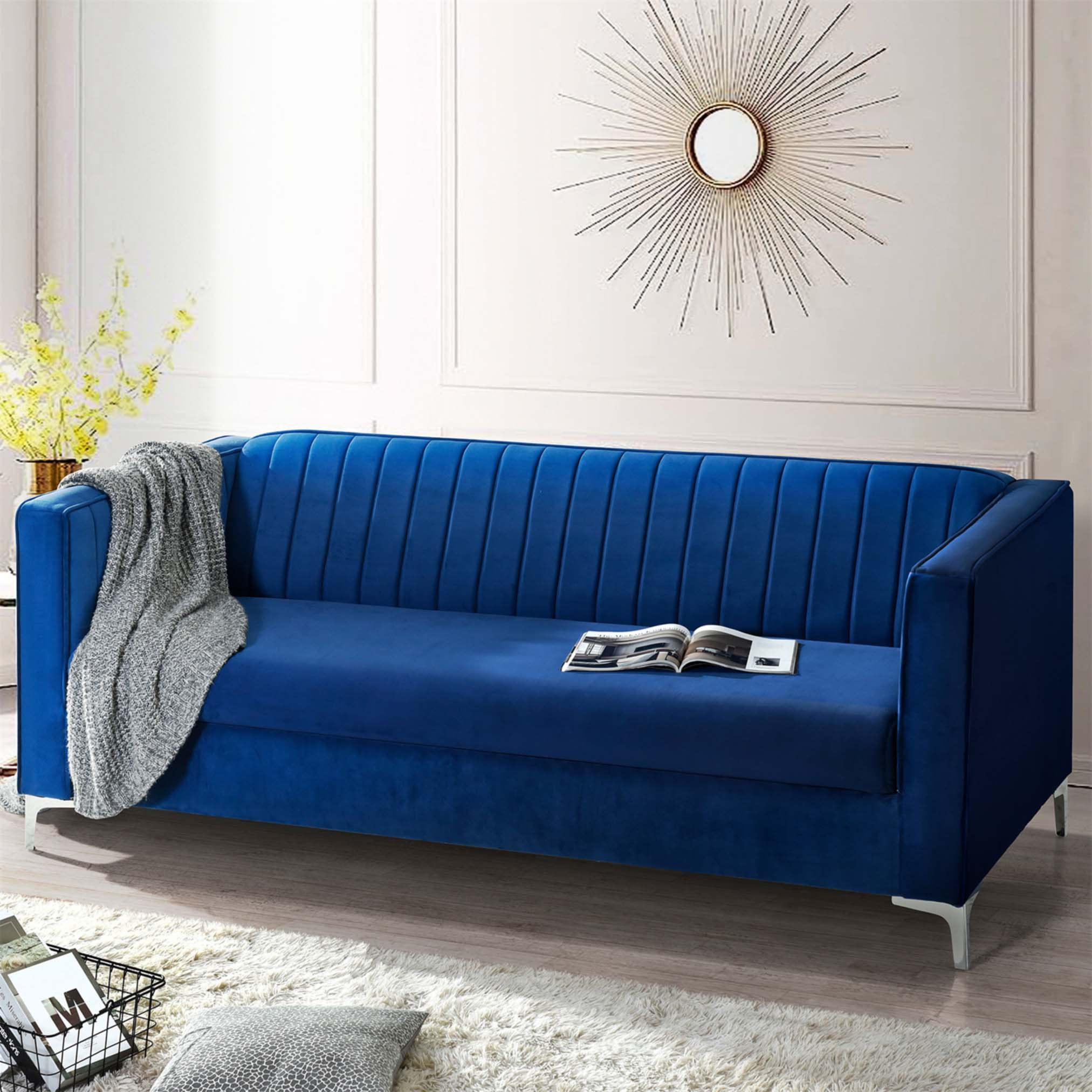 Mercer41 Resana 77.52 Velvet Sofa Modern Couch Loveseat with Vertical ...
