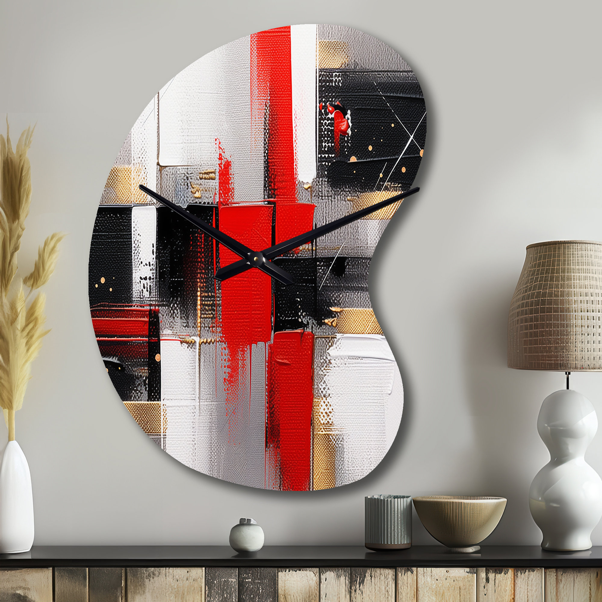 Design Art Red And Gold Cubic Abstract I - Boom Shape Decorative Red ...