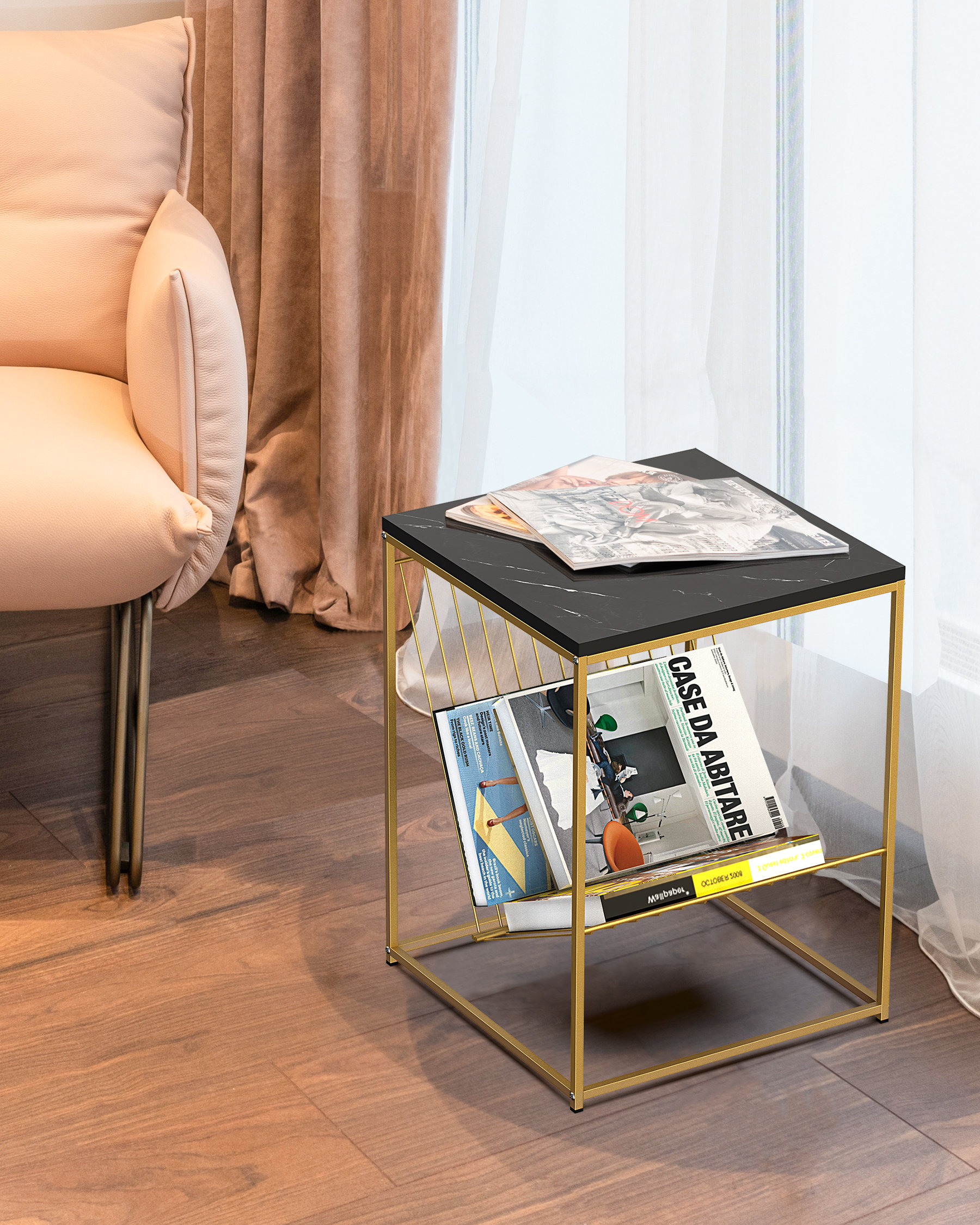 Everly Quinn Evamaria Faux Marble Side Small Coffee Table, Modern ...