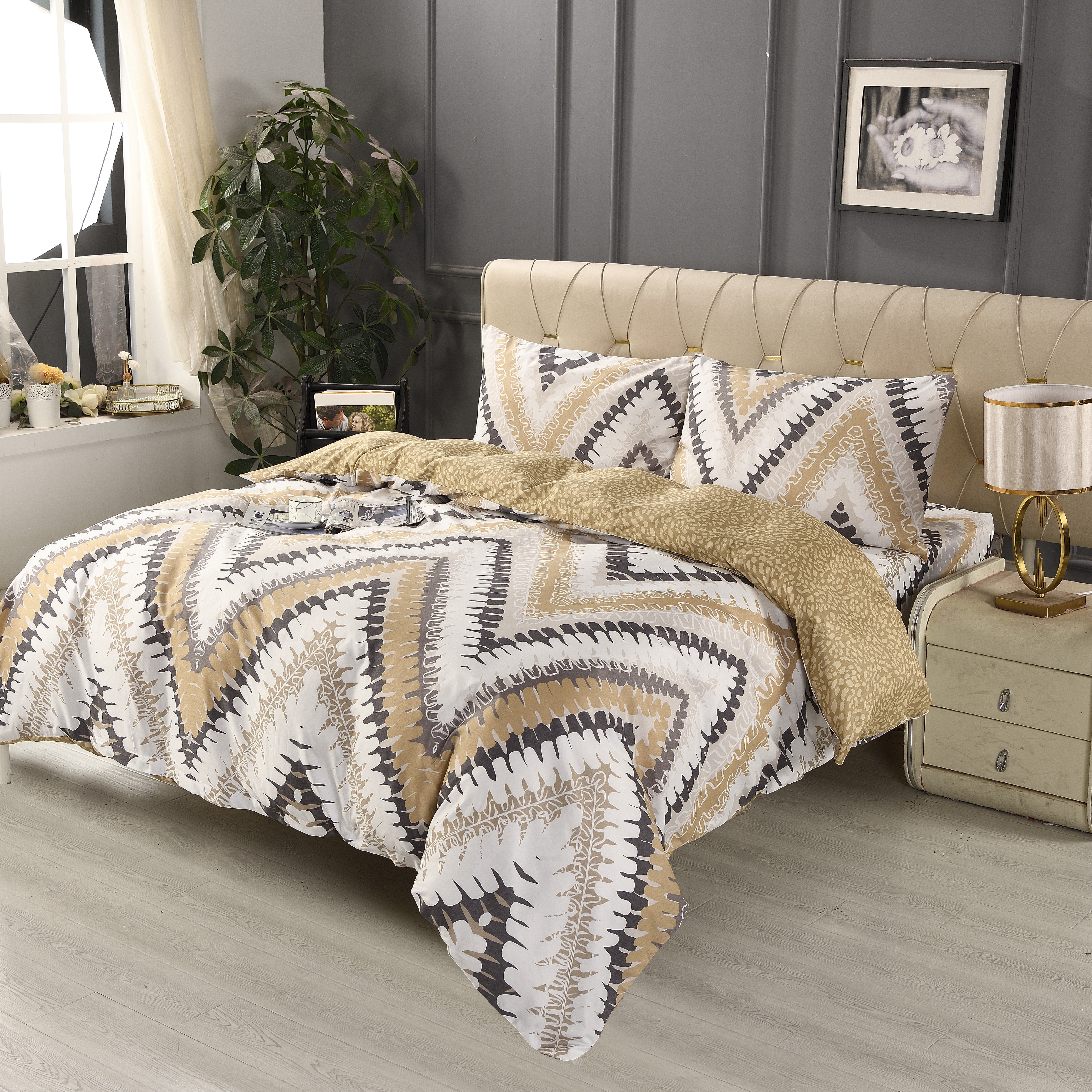 icon bedding Bliss Complete Bedding Set Wave Beige Duvet Cover Fitted ...