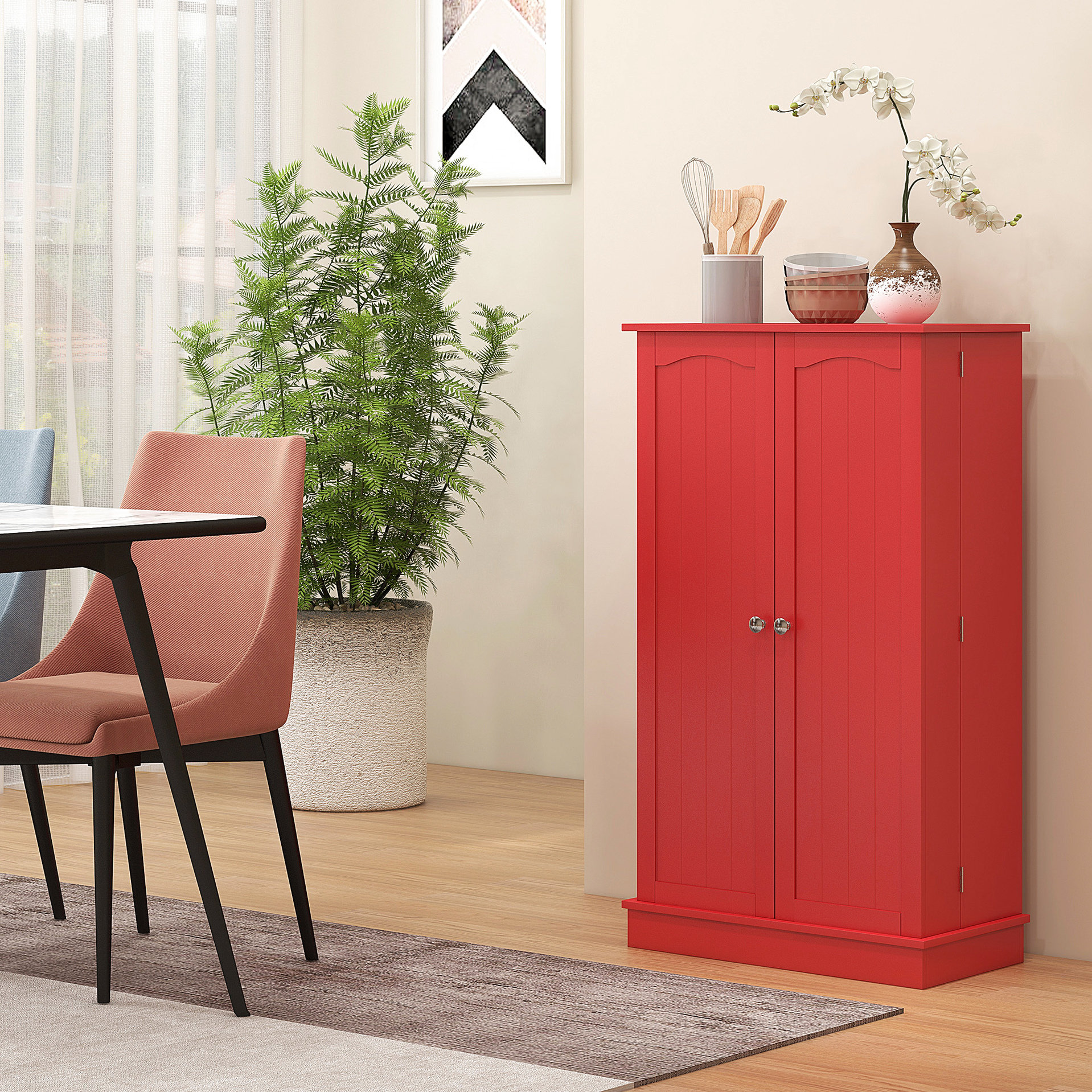 Ebern Designs 41" Kitchen Cabinet, Red, With 12 Door Shelves ...