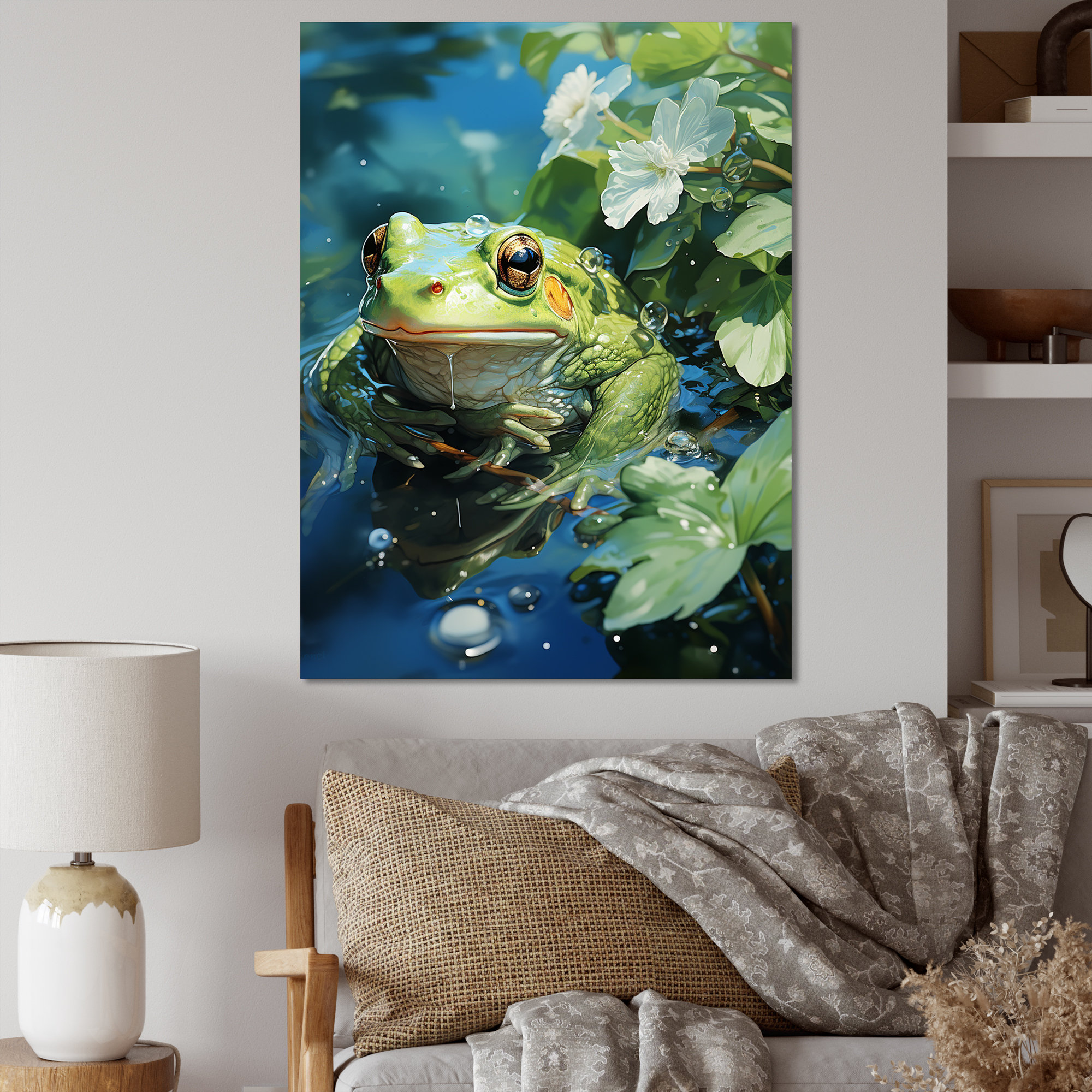 Winston Porter Cute Frog Portrait at the Pond IV - Print on Canvas ...