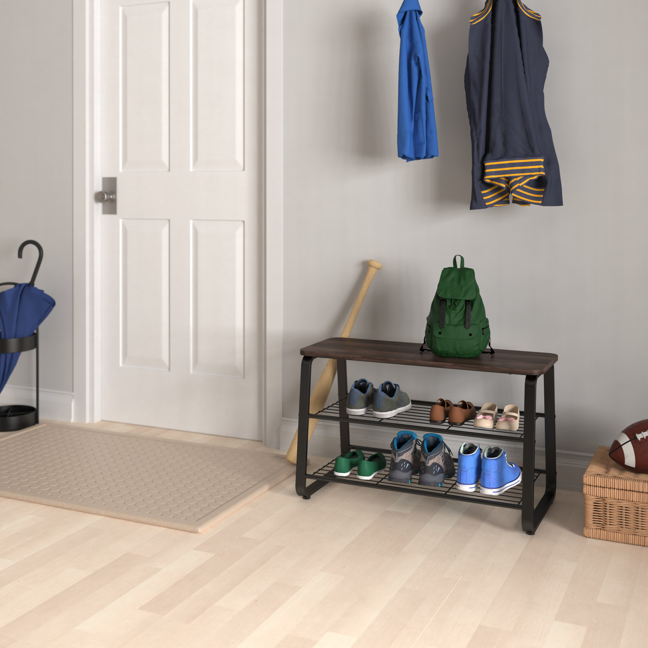 ClosetMaid Modern Walnut Metal Frame 2-Shelf Shoe Bench & Reviews | Wayfair