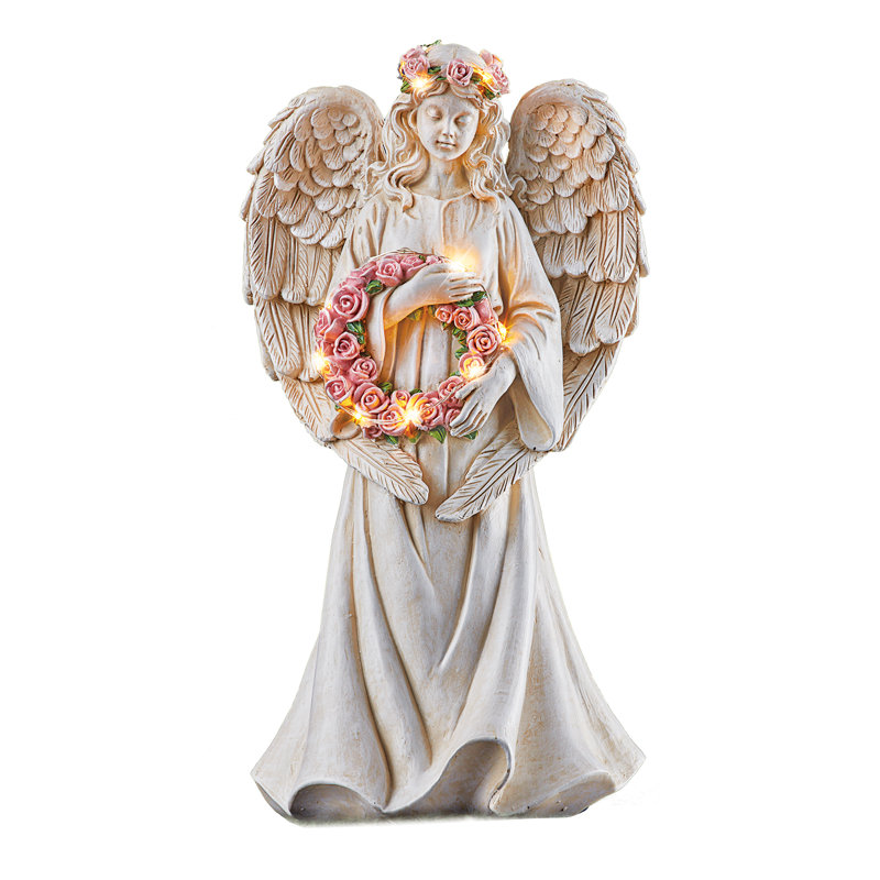 The Holiday Aisle® Solar Powered Angel with LED Lighted Wreath Garden ...