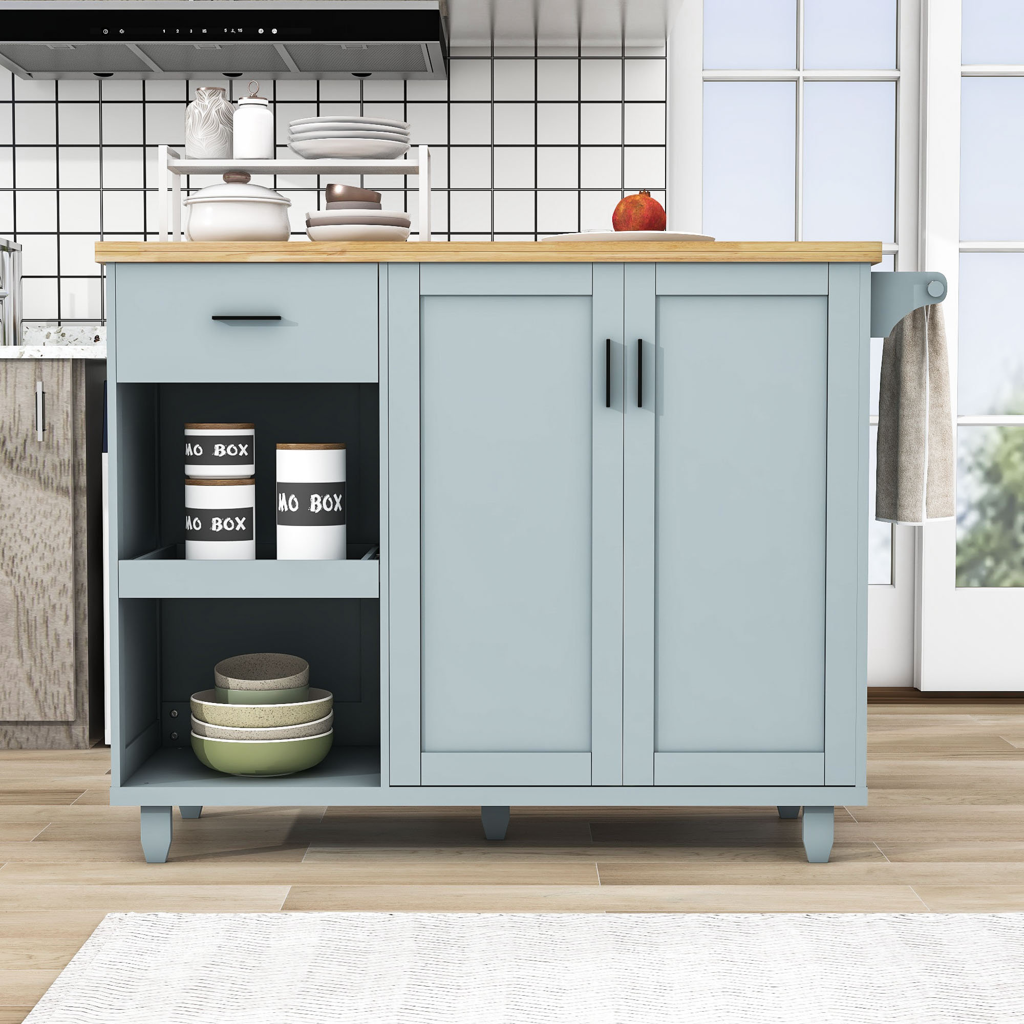 Lark Manor Kitchen Island with Expandable Countertop, Towel Rack ...