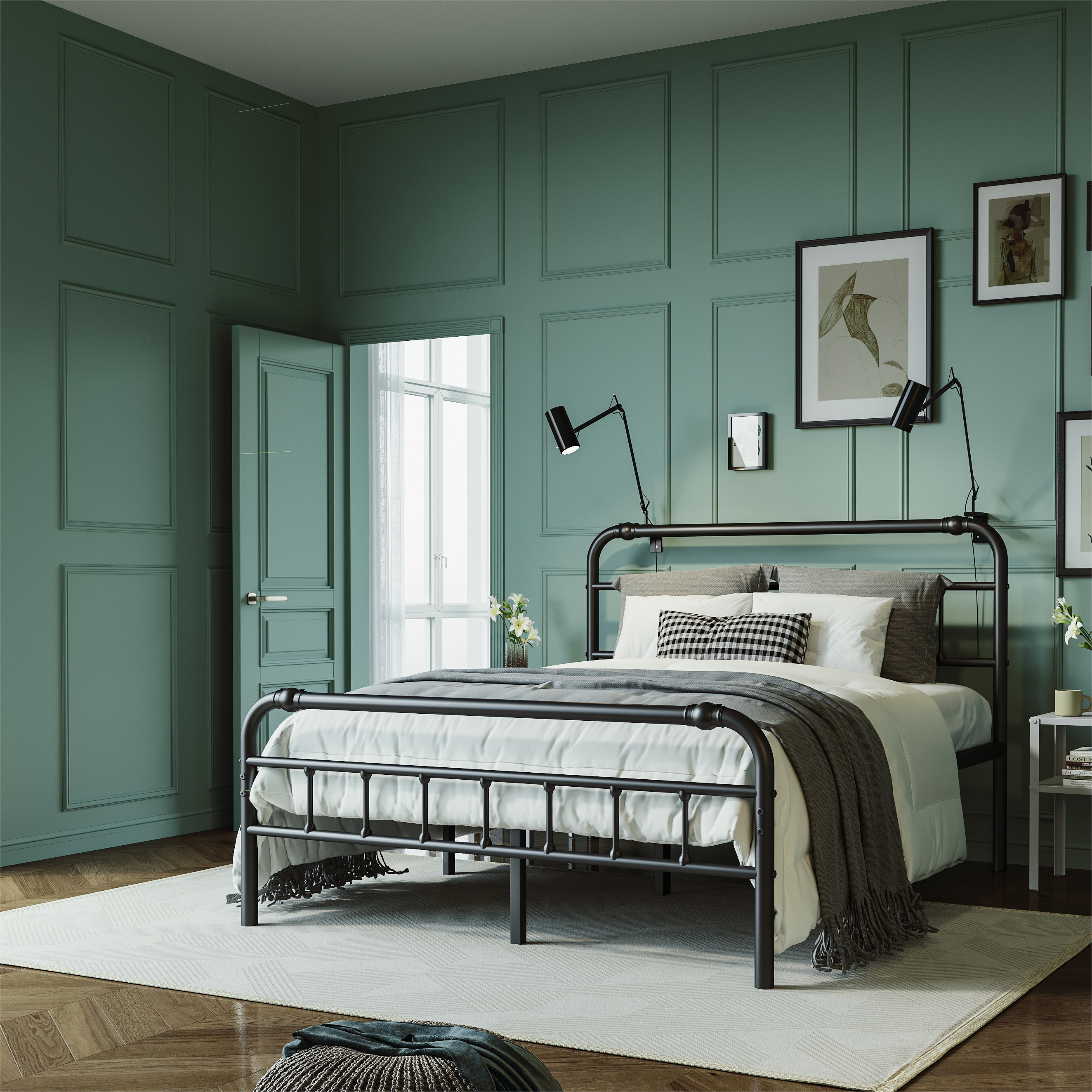 Ebern Designs Ableton Heavy-Duty Anti-Sway 18-inch Steel Tube Iron Bed ...