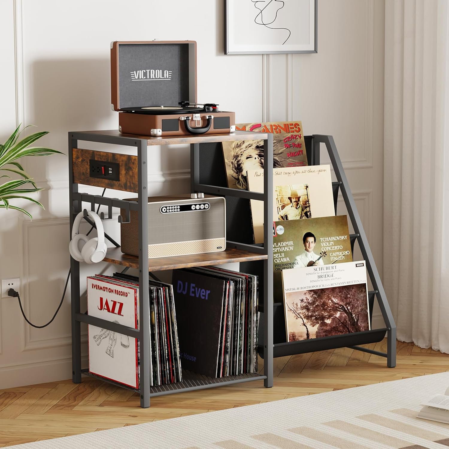 17 Stories Large Record Player Stand With Vinyl Storage, Record Player ...