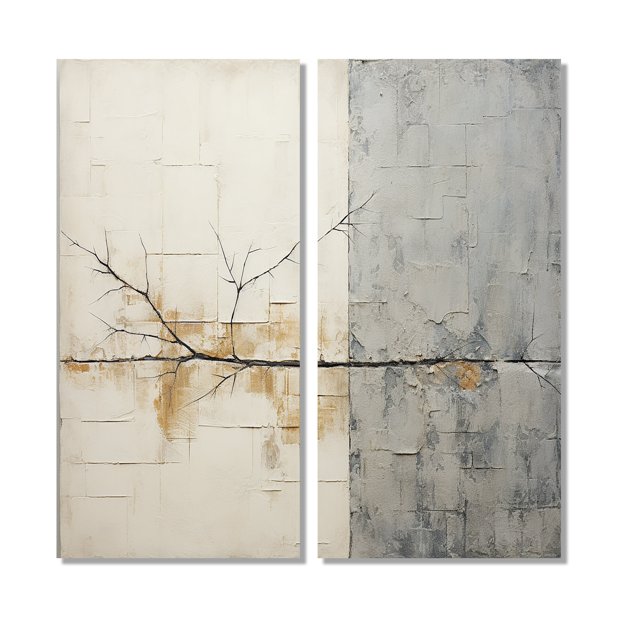 Winston Porter Grey And White Nature Split - Abstract Shapes Large Wall ...