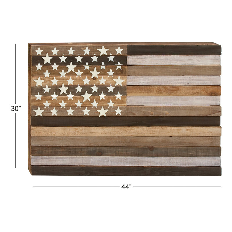 Millwood Pines Wood Handmade Washed American Flag Brown Wall Decor with ...