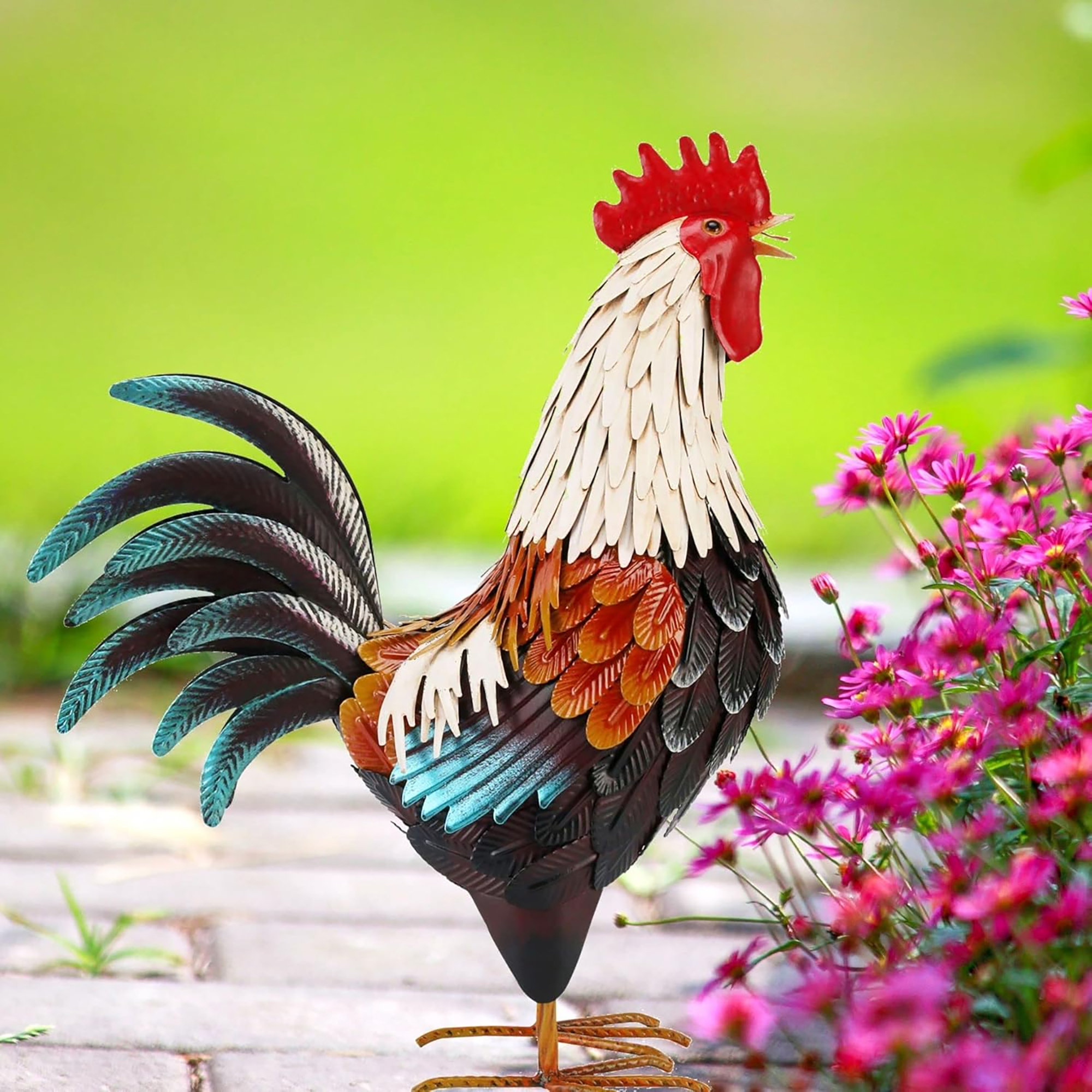 August Grove Metal Rooster Decor,Yard Chicken Decorations,Outdoor ...
