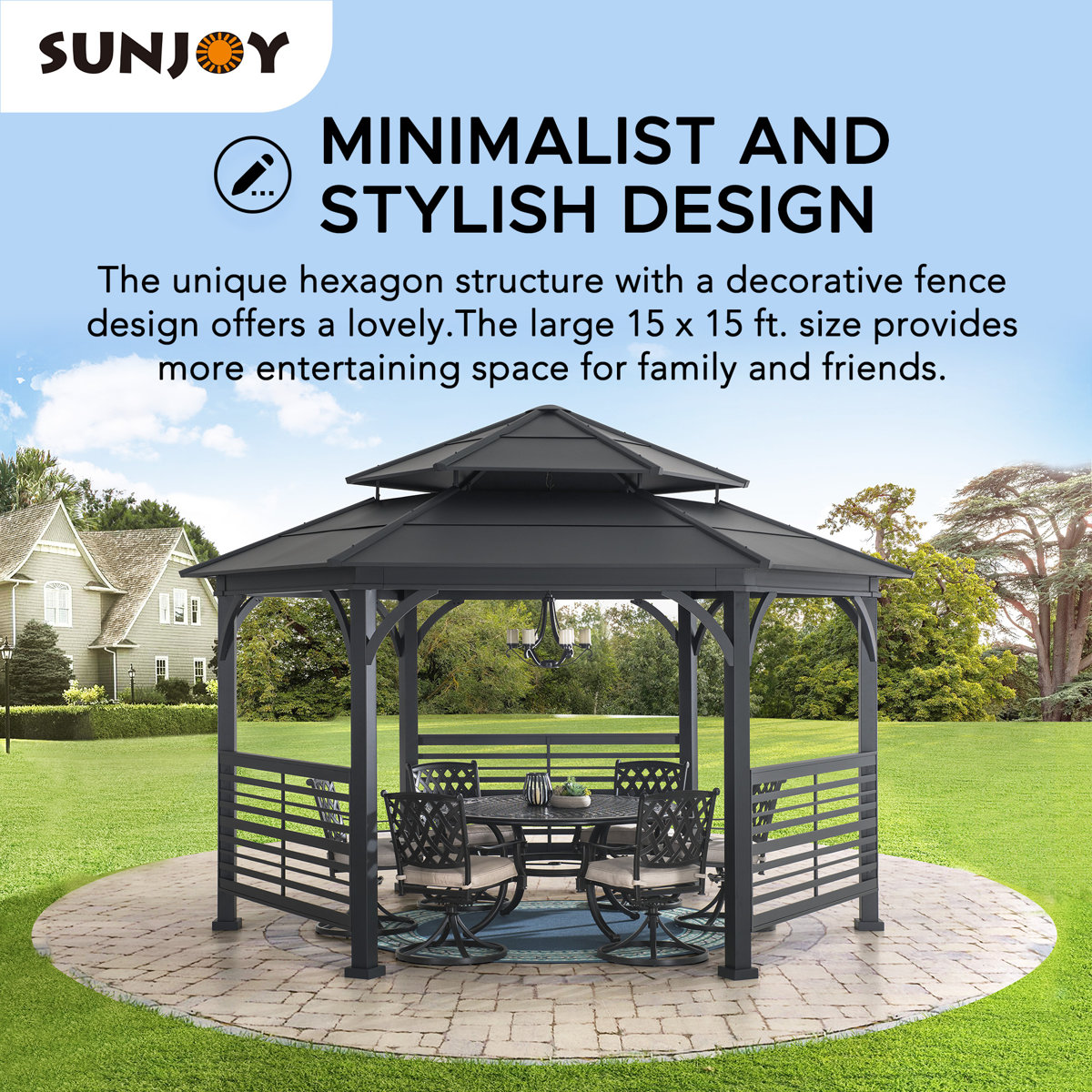 Sunjoy 13 x 15 ft. Hardtop Gazebo, Outdoor Macomb Hexagon Gazebo ...