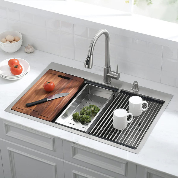 Pdpbath 33" L x 22" W Drop-in Kitchen Sink with Accessories & Reviews ...