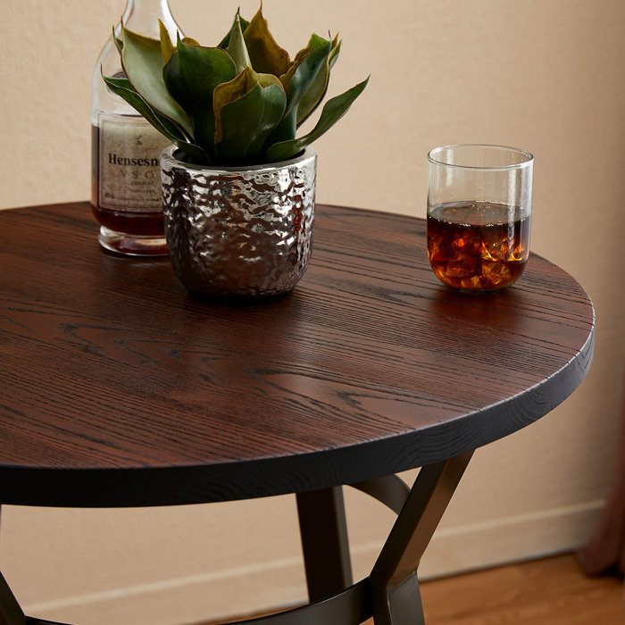 Williston Forge Overstreet Round Solid Wood Top Metal Base Dining Table ...