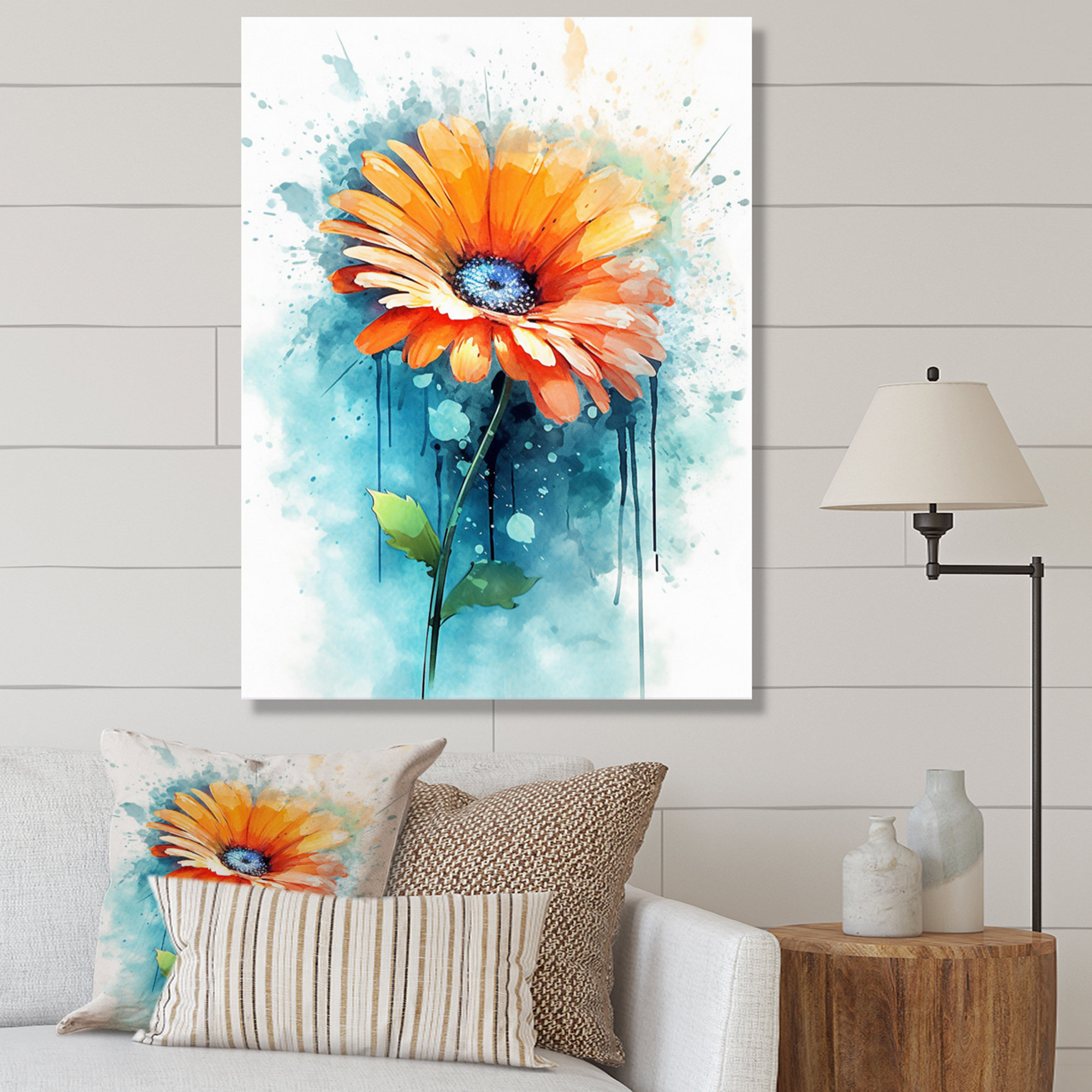Red Barrel Studio® Orange Teal Daisy Flower Fusion On Canvas Print ...