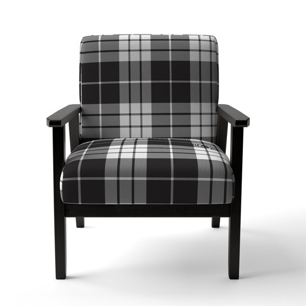 Gracie Oaks Black And Silver Checked Tartan - Upholstered Patterned ...