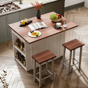 Gracie Oaks 47" Large Portable Kitchen Island Dining Bar Kitchen Table ...