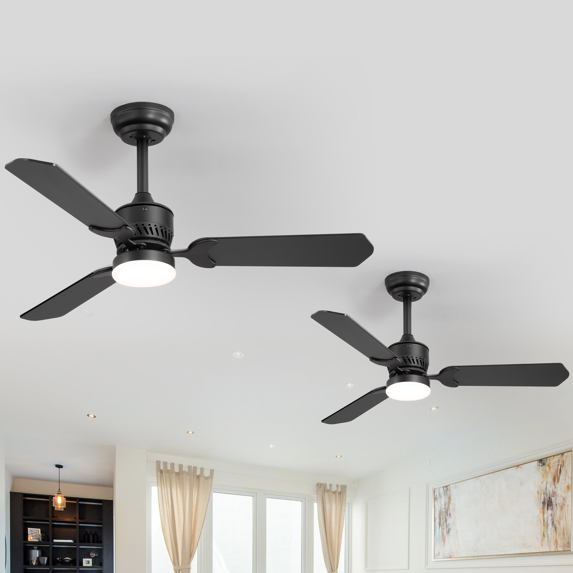 Wrought Studio™ 42 Inch Black Wood Ceiling Fan, Quiet DC Motor Indoor ...