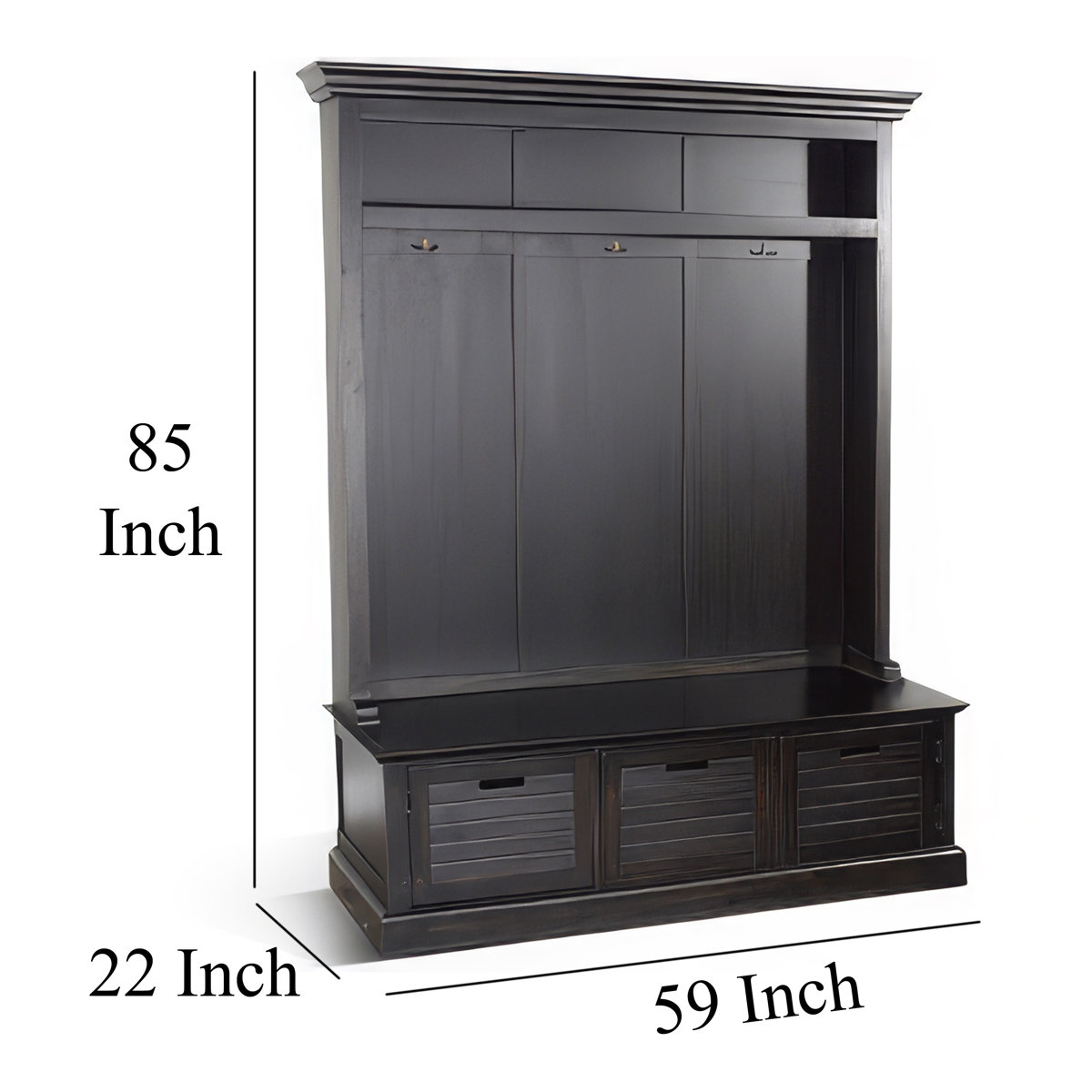 Benjara Kota Foyer Coat Rack Entry Hall Tree W Storage Bench, Black 85 ...